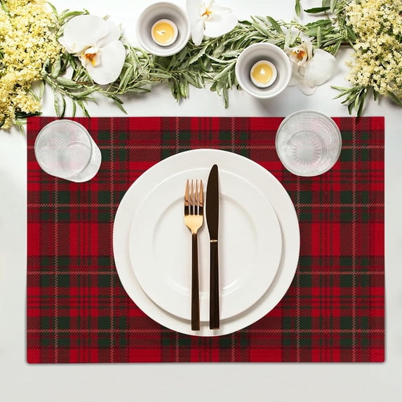 Bwomeauty Kitchen Gadgets, 1pc Christmas Red Plaid Placemat Linen ...