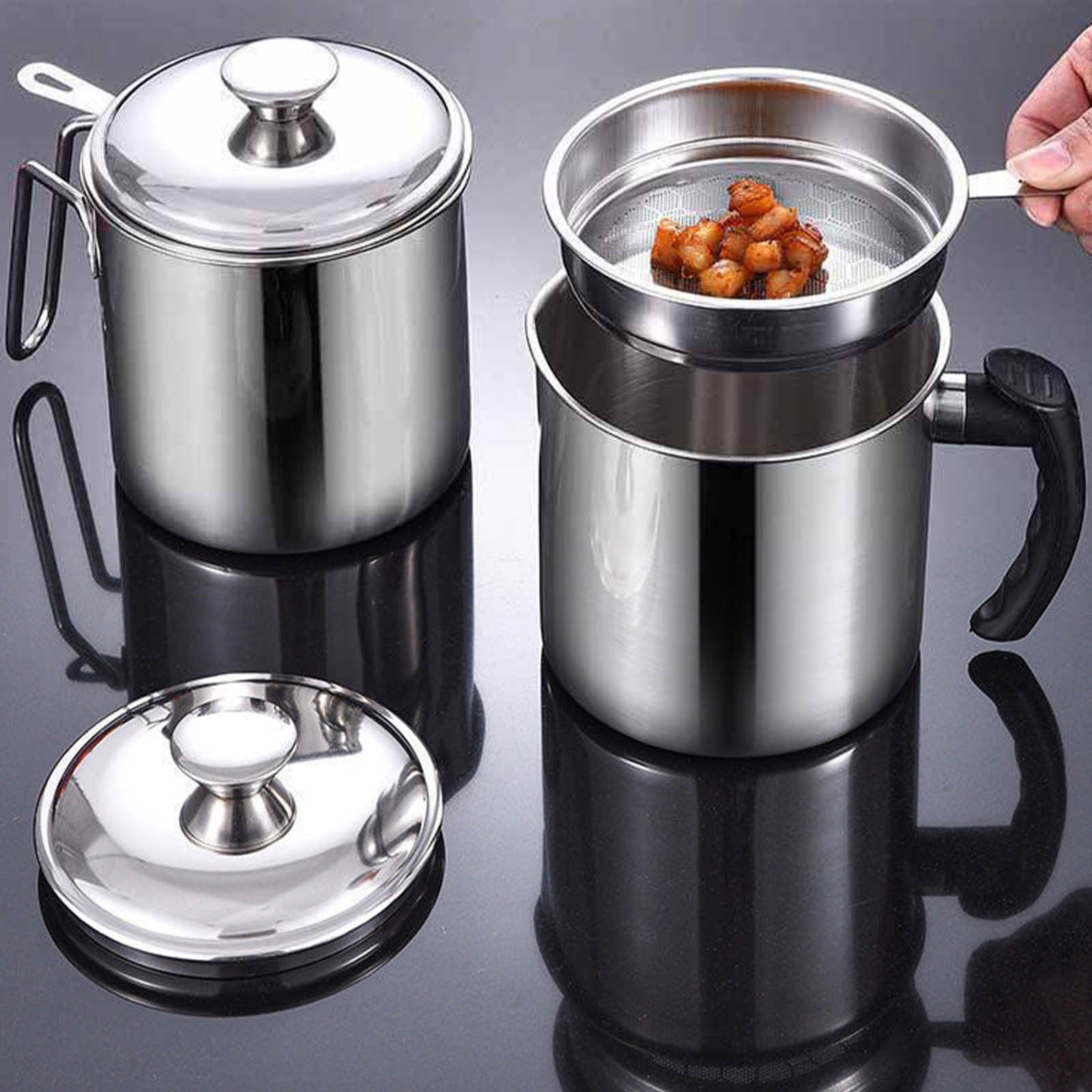 Bxaolu 1.3L Stainless Steel Bacon Grease Container with Strainer for ...
