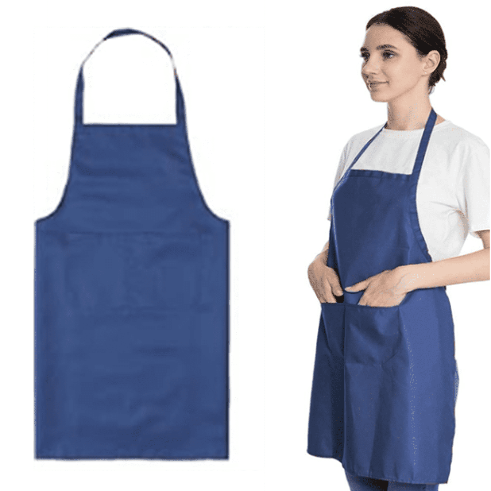 Bxaolu 1 Pack Apron, Cooking Kitchen Aprons, Bib Apron with 2 Pockets ...
