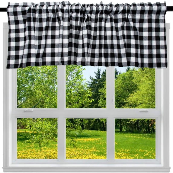 Bxaolu 1 Pack Buffalo Check Plaid Window Valances White and Black ...