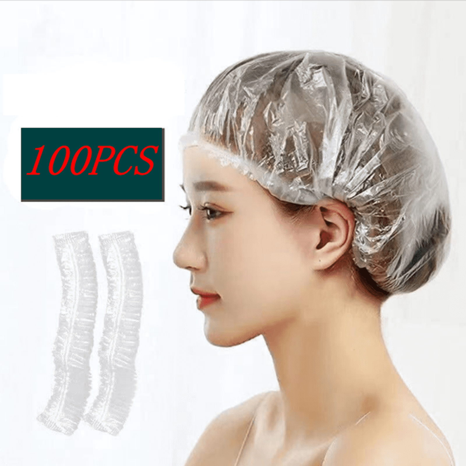 Bxaolu 100pcs Clear Disposable Plastic Shower Bath Caps for spa Hair ...