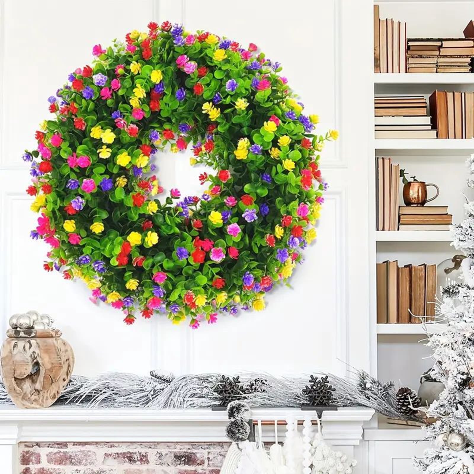 Bxaolu 15IN Spring Wreaths for Front Door Colorful Cottage Artificial ...