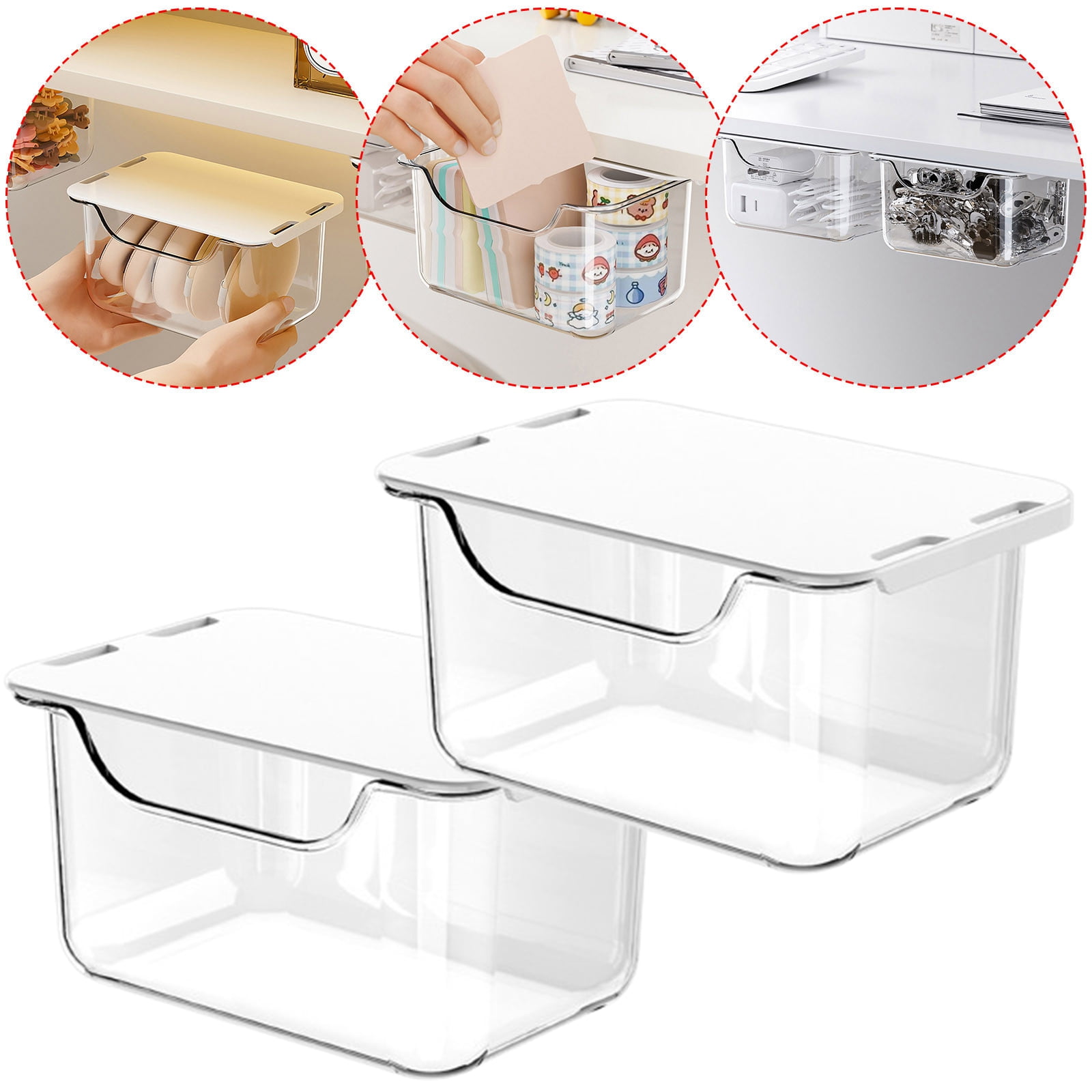 Bxaolu 2 Pack Under Desk Hanging Drawer, Attachable Clear Plastic ...