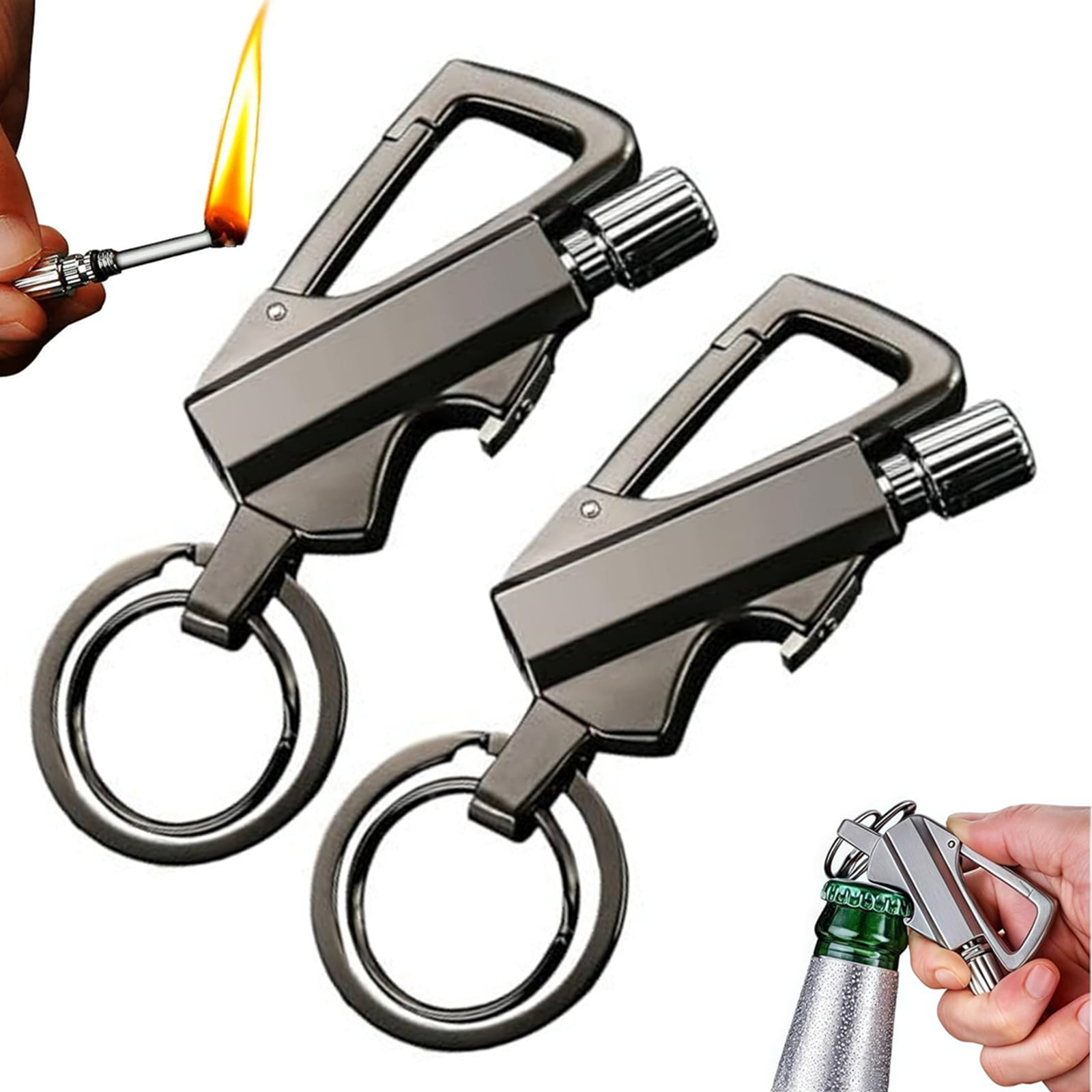 Bxaolu 2 Pack Keychain Bottle Opener for Men, Permanent Match with Dual ...