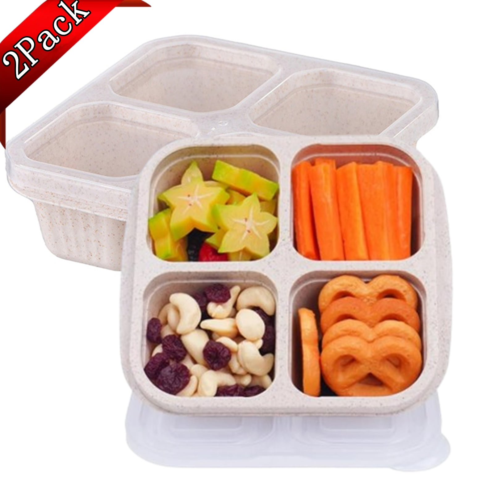 Bxaolu 2 Pack Snack Containers, Divided Bento Snack Box, 4-Compartments ...