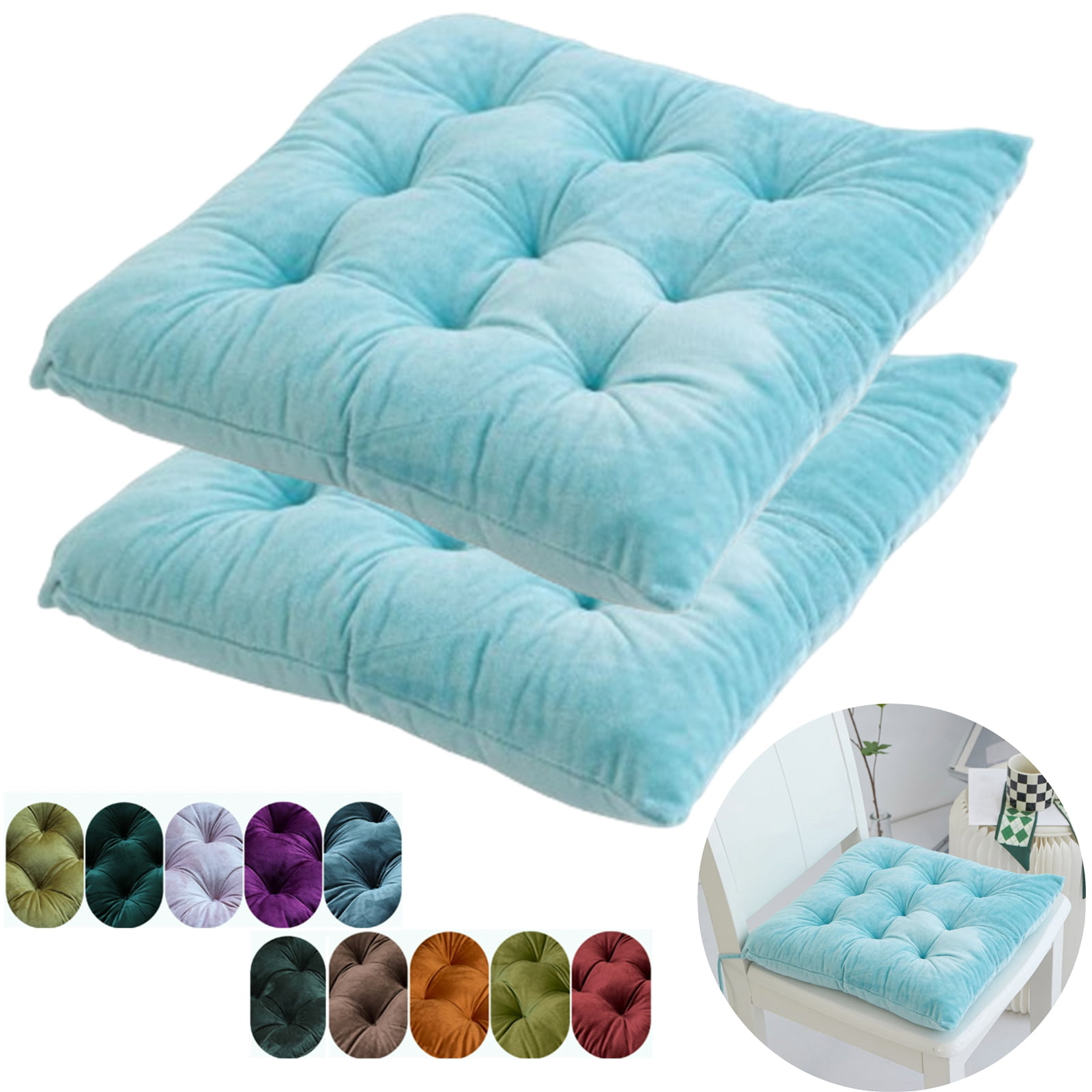Bxaolu 2 Pack Soft Velvet Chair Pads with Ties - 16x16 Seat Cushions ...