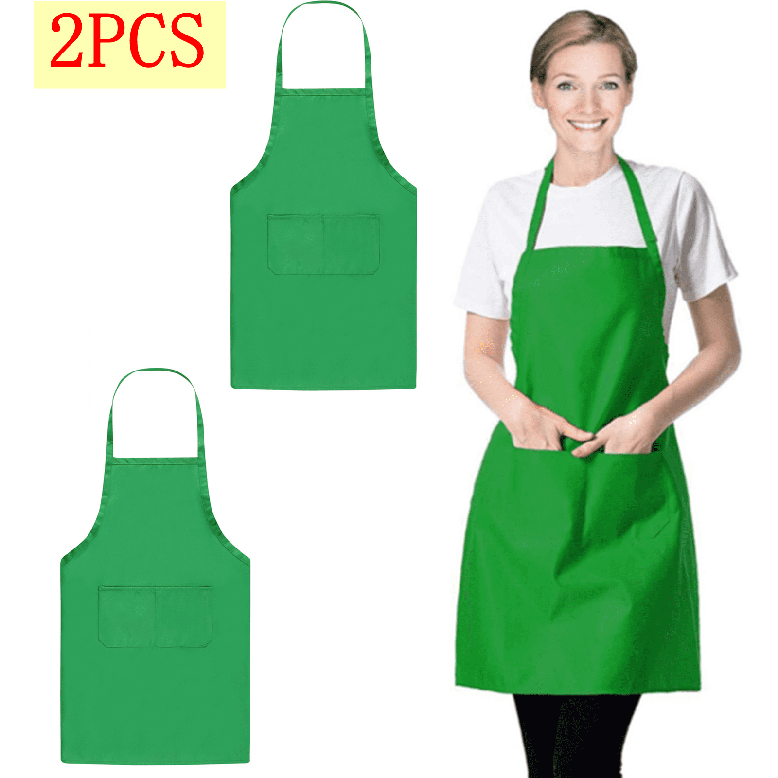 Bxaolu 2 Packs Chef Apron, Plain Bib Apron with 2 Pockets for Men Women ...