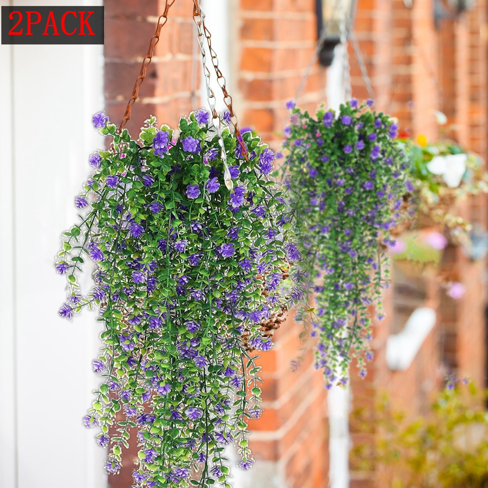 Bxaolu 2 Pcs Artificial Hanging Flowers Outdoor Faux Plants Spring ...