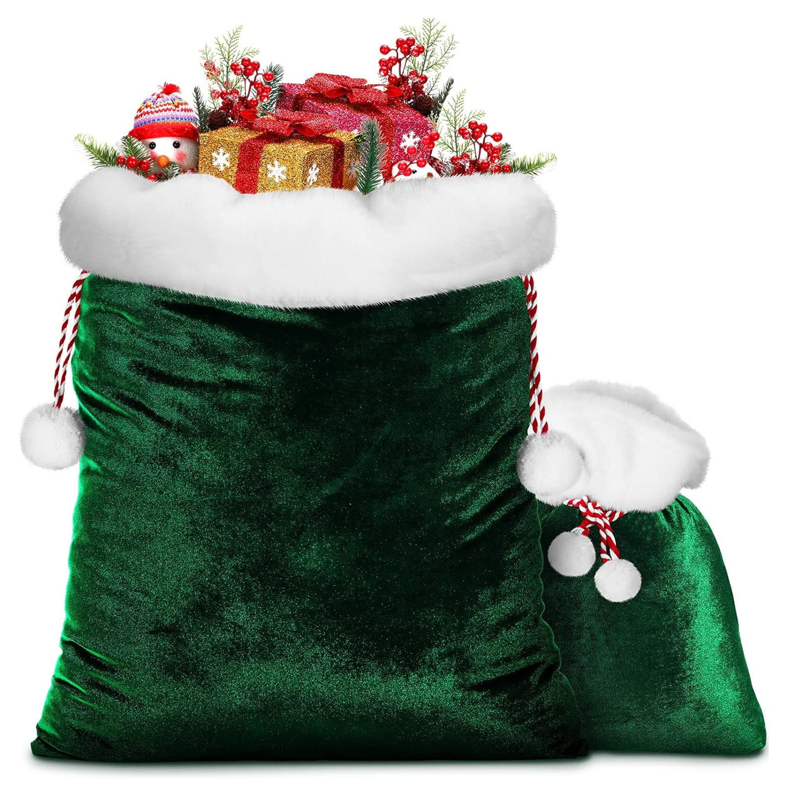 Bxaolu 2 Pieces Christmas Velvet Santa Bags with Drawstring in 2 Size ...