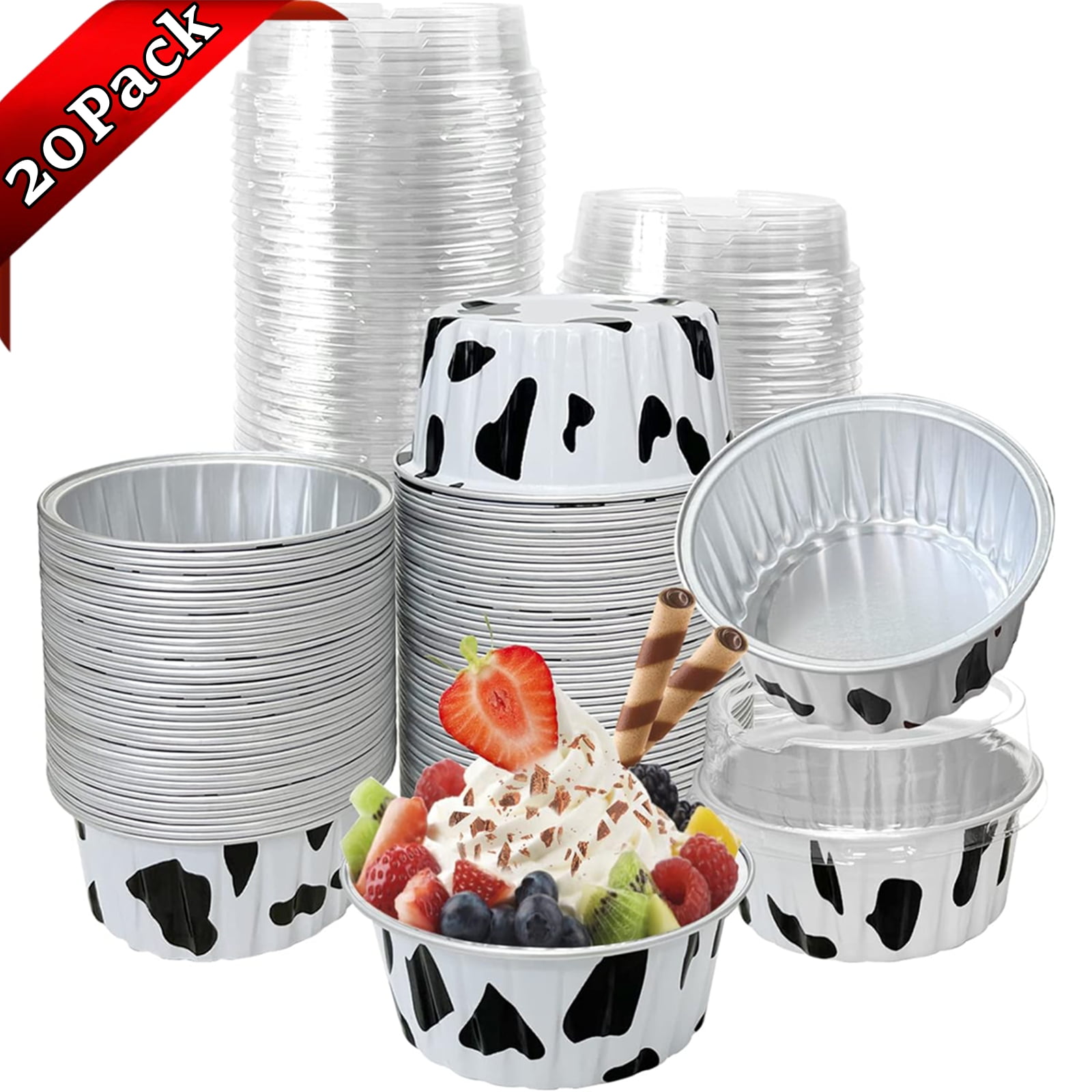 Bxaolu 20Pcs Aluminum Cups with Lids, 5oz Disposable Ramekin Baking ...