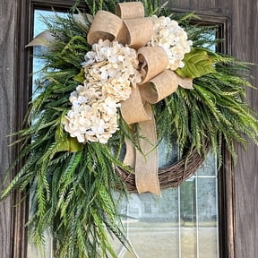 16 Inches Rabbit Ear Lobe Front Door Wreath, Fall Green Leaves Wreath ...