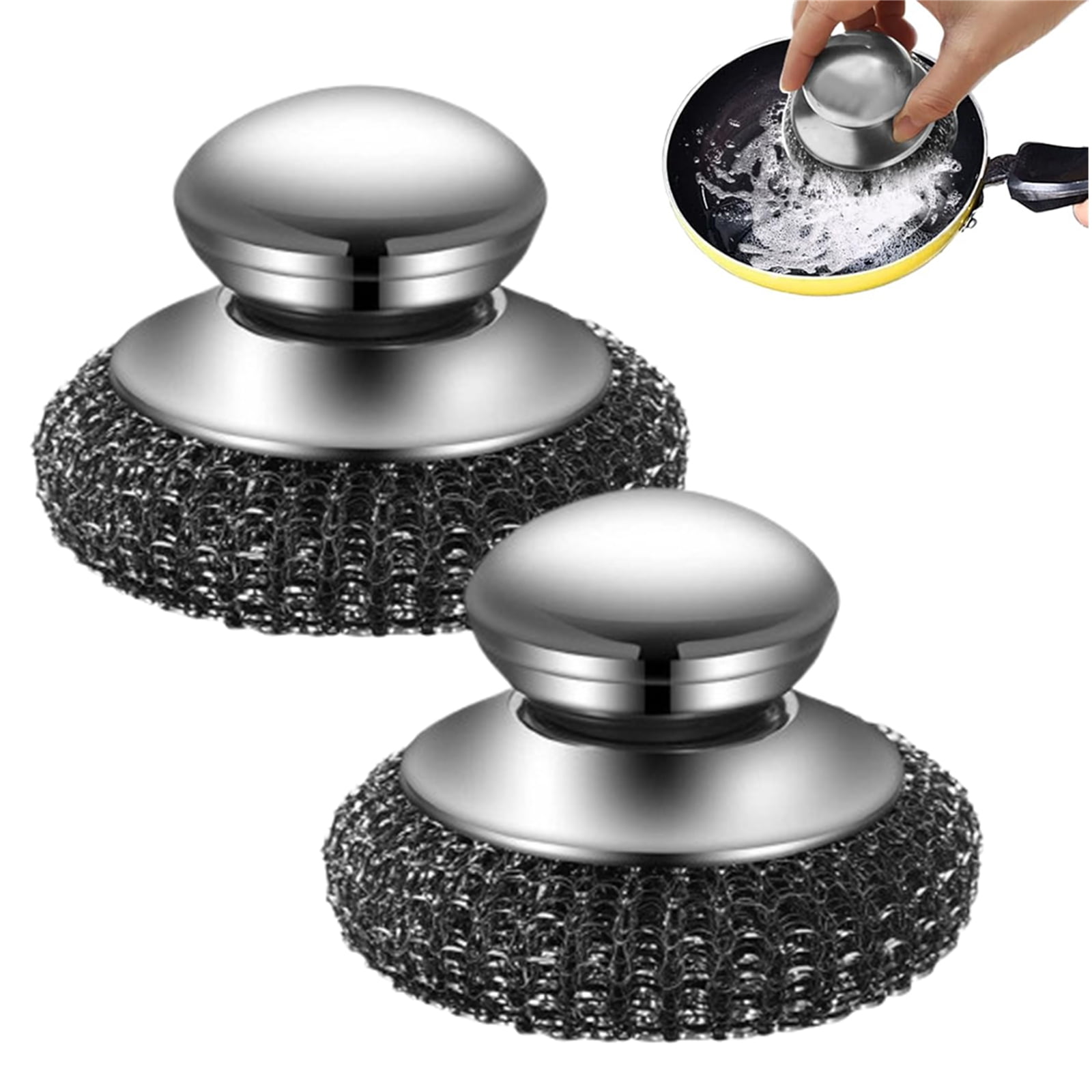 Bxaolu 2PCS Steel Wool Scrubber, Steel Wool Pads with Handle, Stainless ...