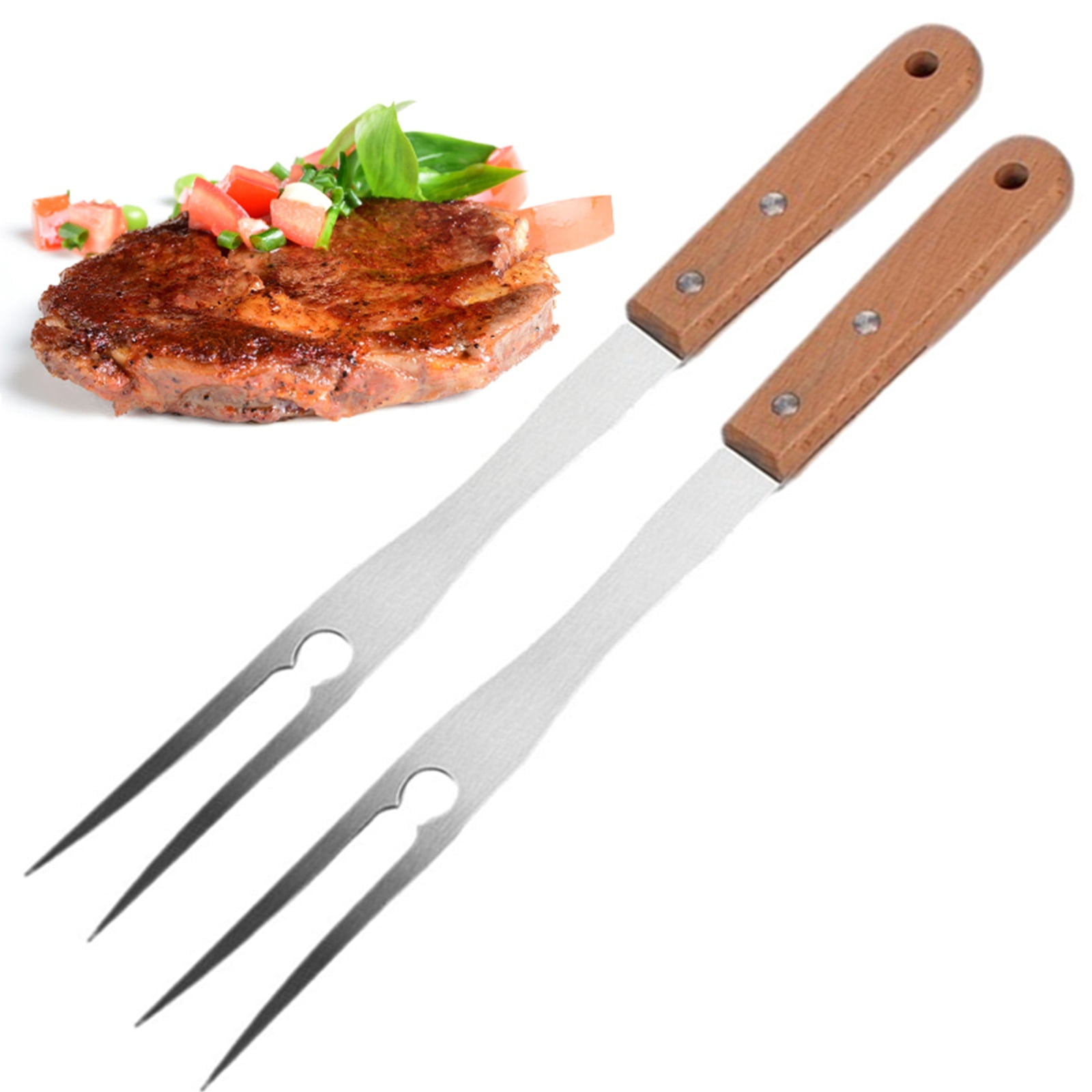 Bxaolu 2Pcs Meat Forks Stainless Steel Carving Fork with Wooden Handle ...