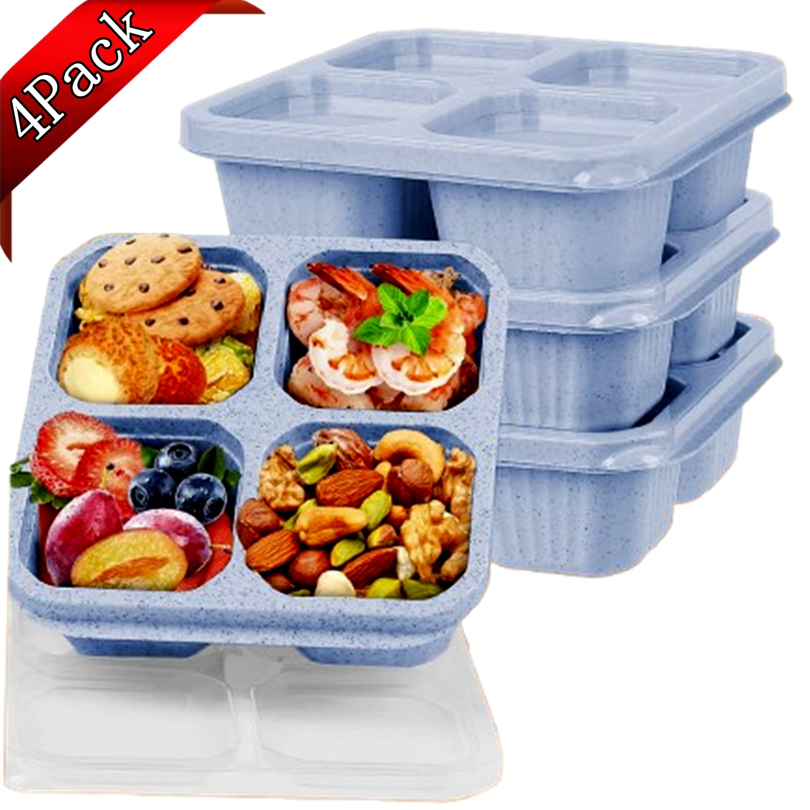 Bxaolu 4 Pack Bento Snack Boxes Lunchable Containers for Ki-ds/Adults ...
