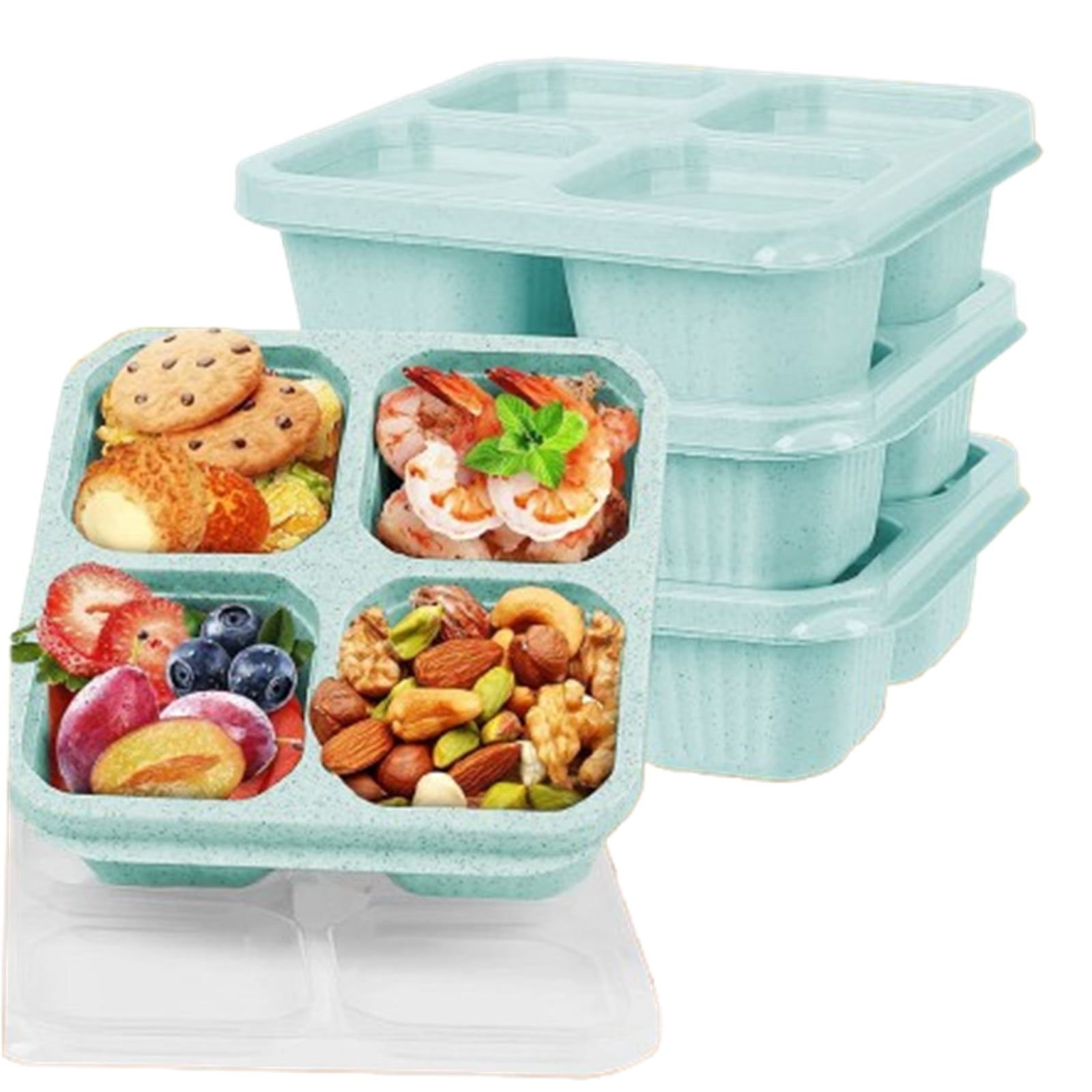 Bxaolu 4 Pack Bento Snack Containers Set, 4 Compartment Food Storage ...