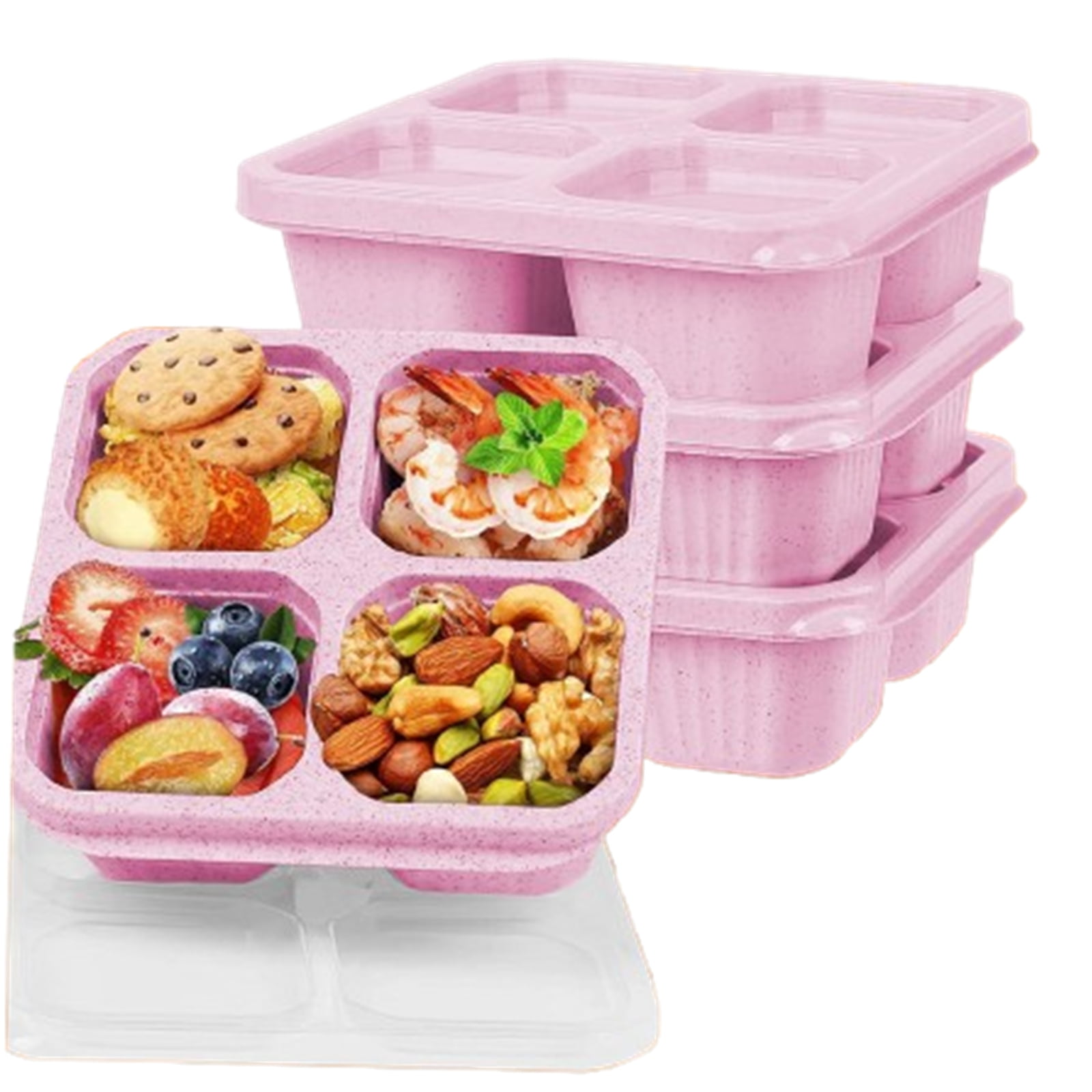Bxaolu 4 Pack Bento Snack Containers Set, 4 Compartment Food Storage ...