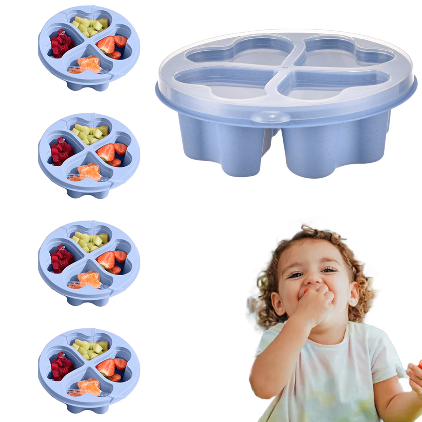 Bxaolu 4 Pack Snack Containers, 4 Compartments Bento Snack Box ...