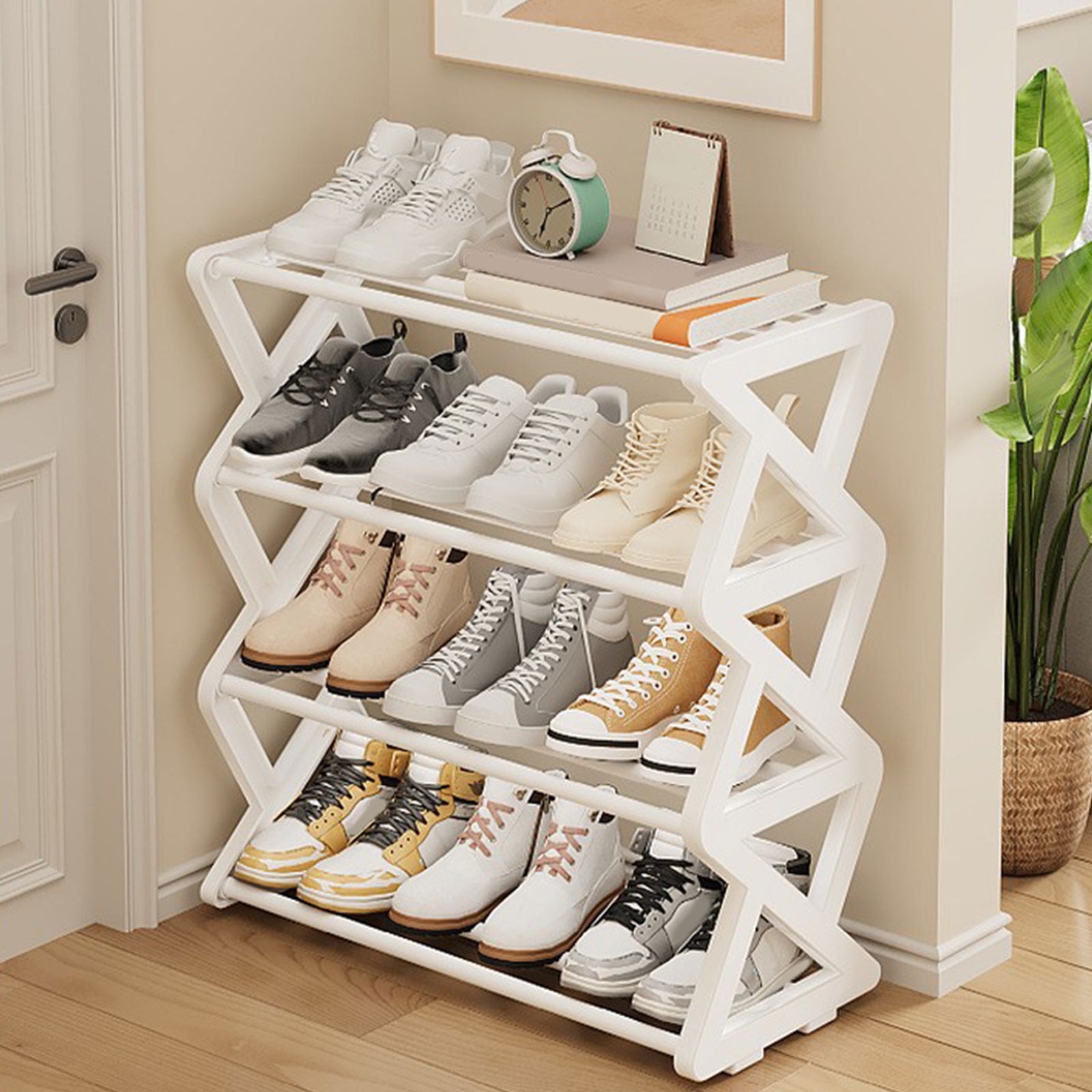 Bxaolu 4 Tiers Small Shoe Rack,Narrow Shoe Shelf Organizer, Sturdy Shoe ...