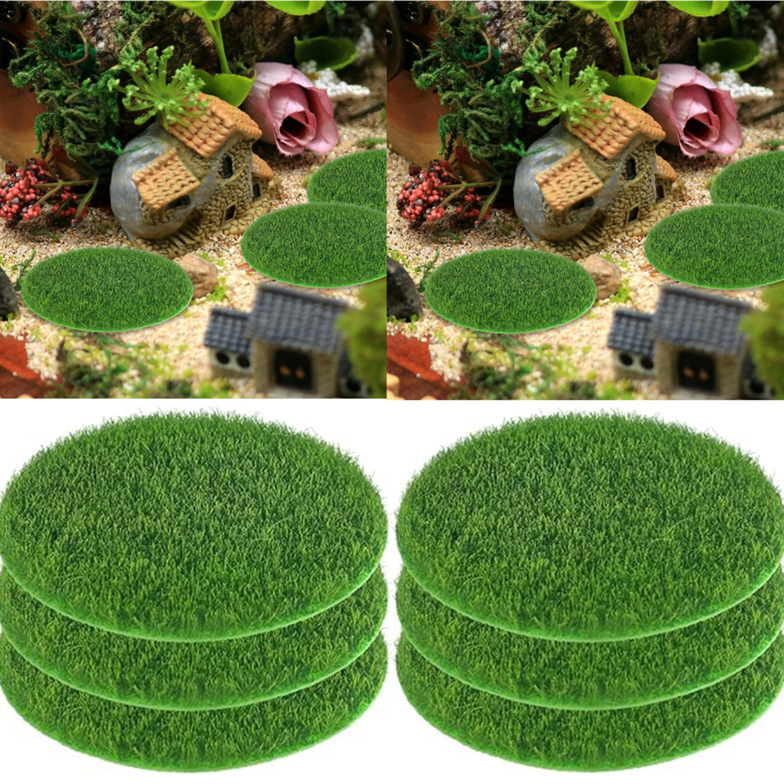 Bxaolu 6 Pieces Artificial Grass Mat 3.5 Inch Grass Round Mats Outdoor ...