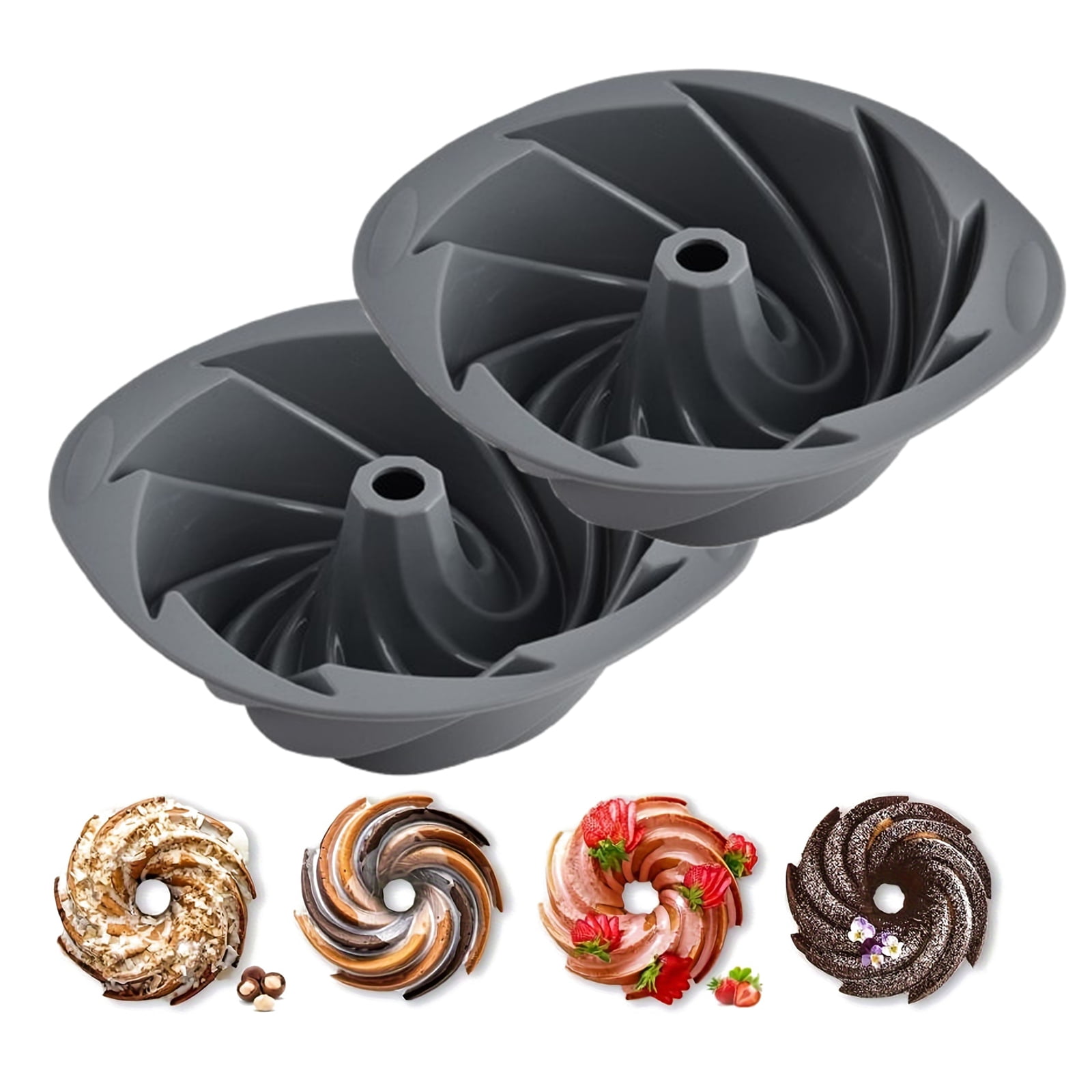 Bxaolu 7.7 Inch Silicone Spiral Fluted Tube Cake Pan, 2 Pack Non Stick ...