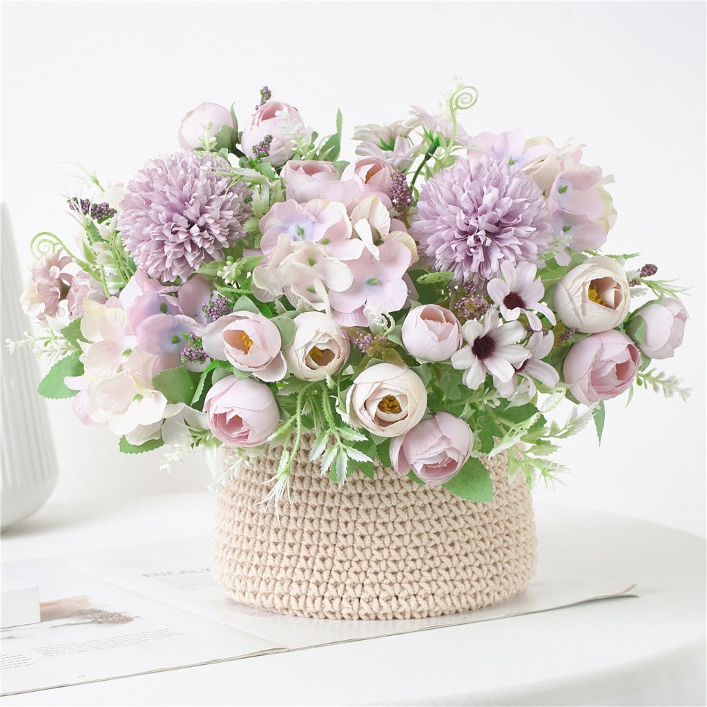 Bxaolu 7 Branch Artificial Flowers Mini Bouquet Home Office Decor, Faux ...