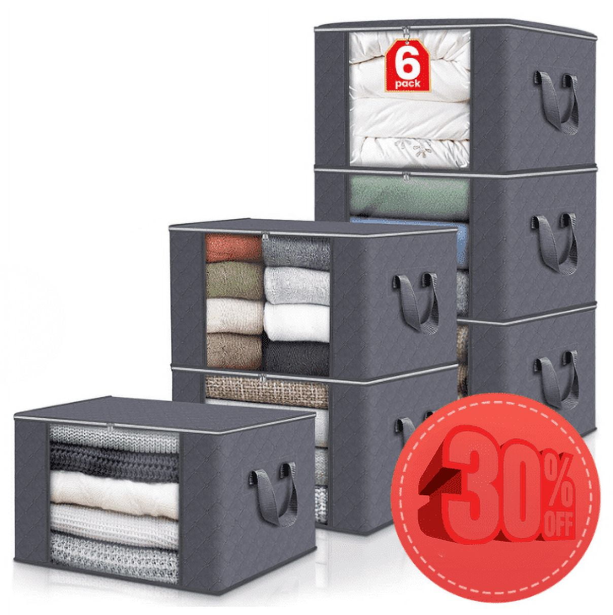 Bxaolu 90 L Large Storage Bags, 6 Pack Clothes Storage Bins Foldable ...