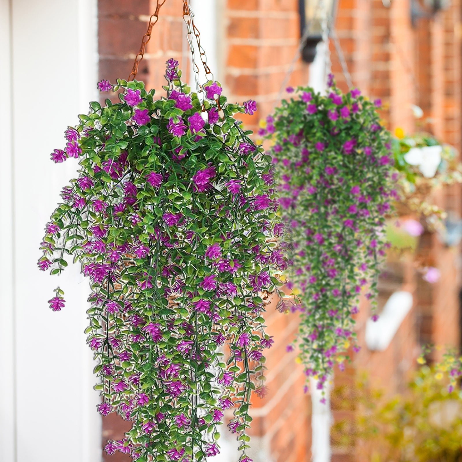 Bxaolu Artificial Fake Hanging Flowers Plants Baskets for Outdoor ...