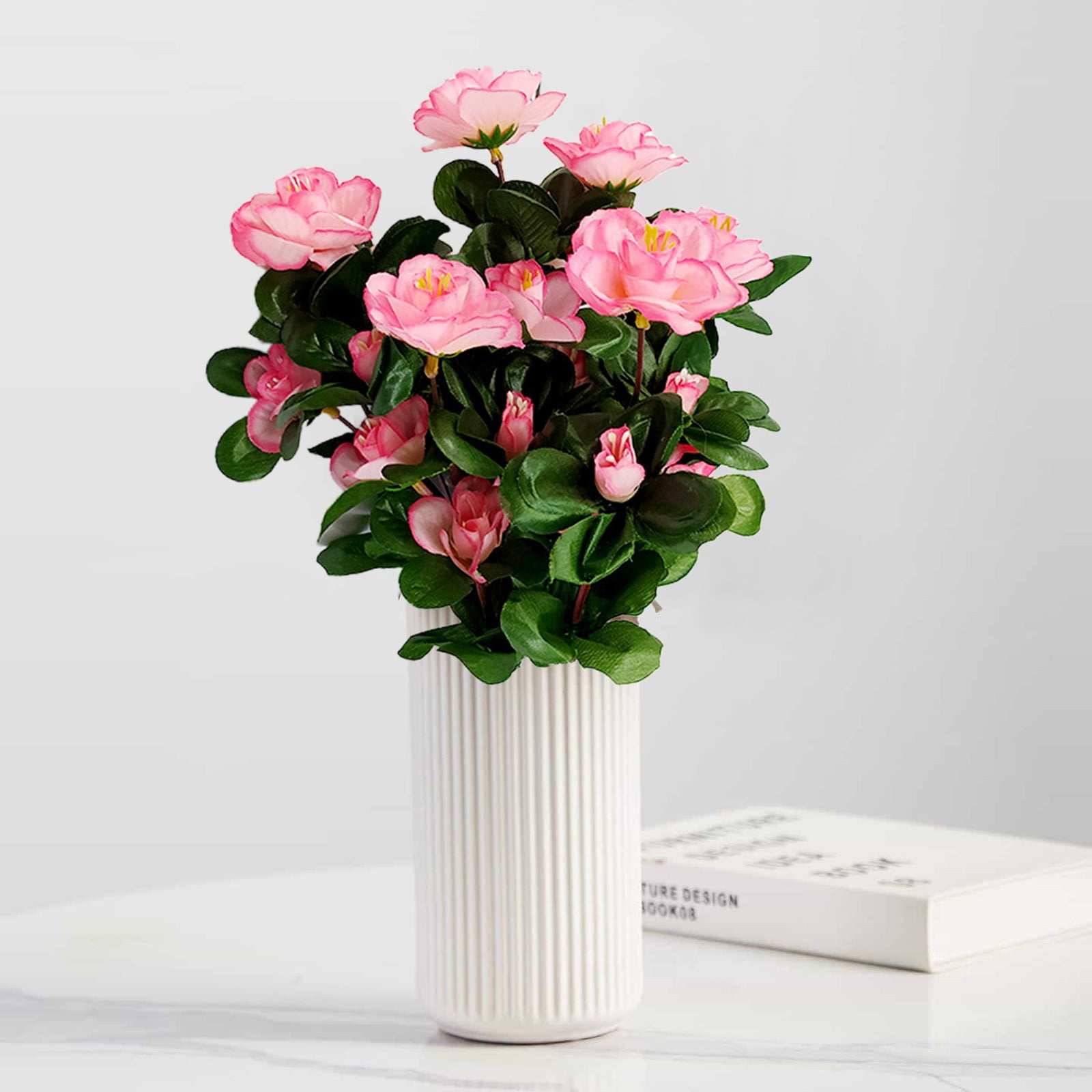 Bxaolu Artificial Flowers Real Touch Fake Red Azalea Silk Plants for ...