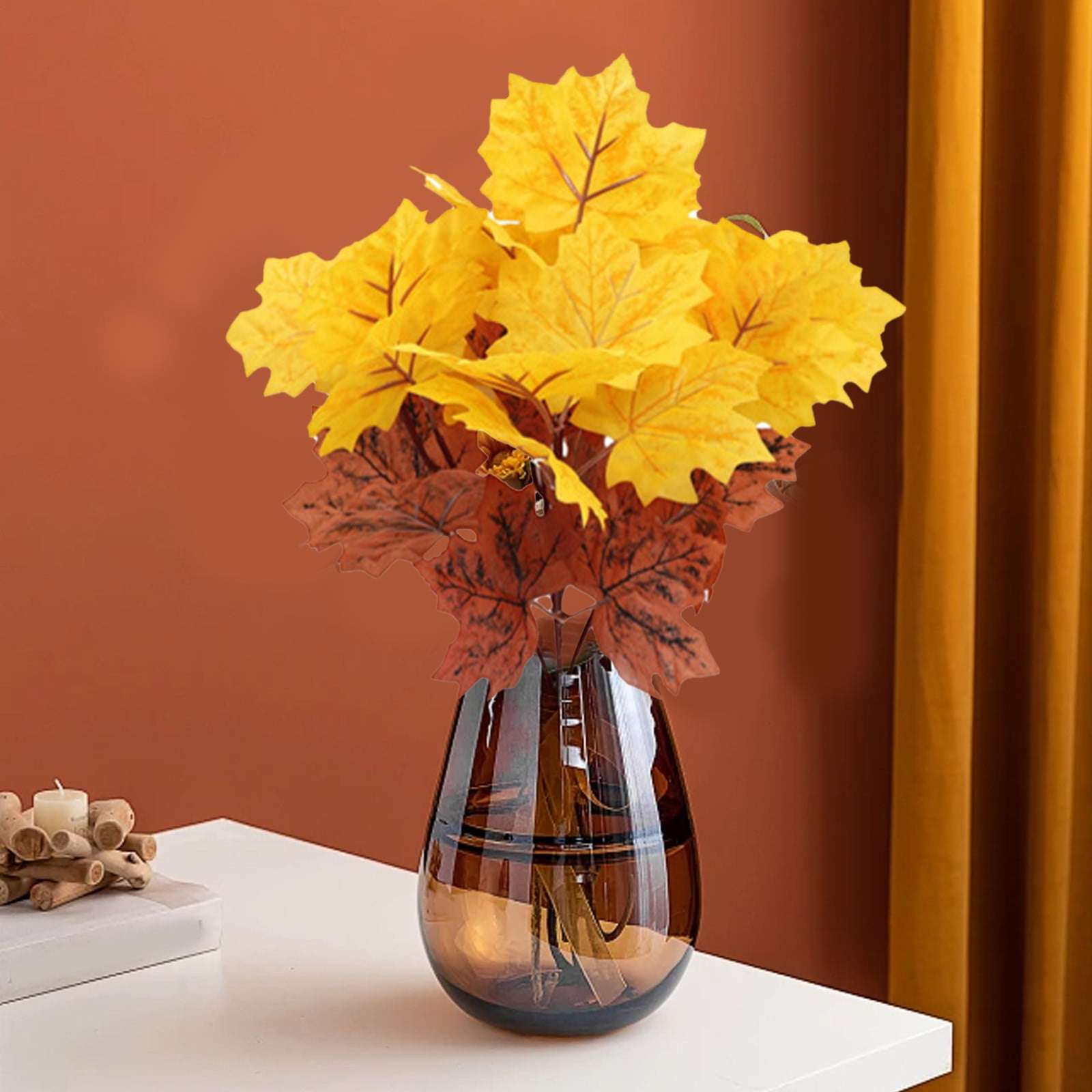 Bxaolu Artificial Maple Leaves Branches Faux Fall Fake Autumn Leaves ...