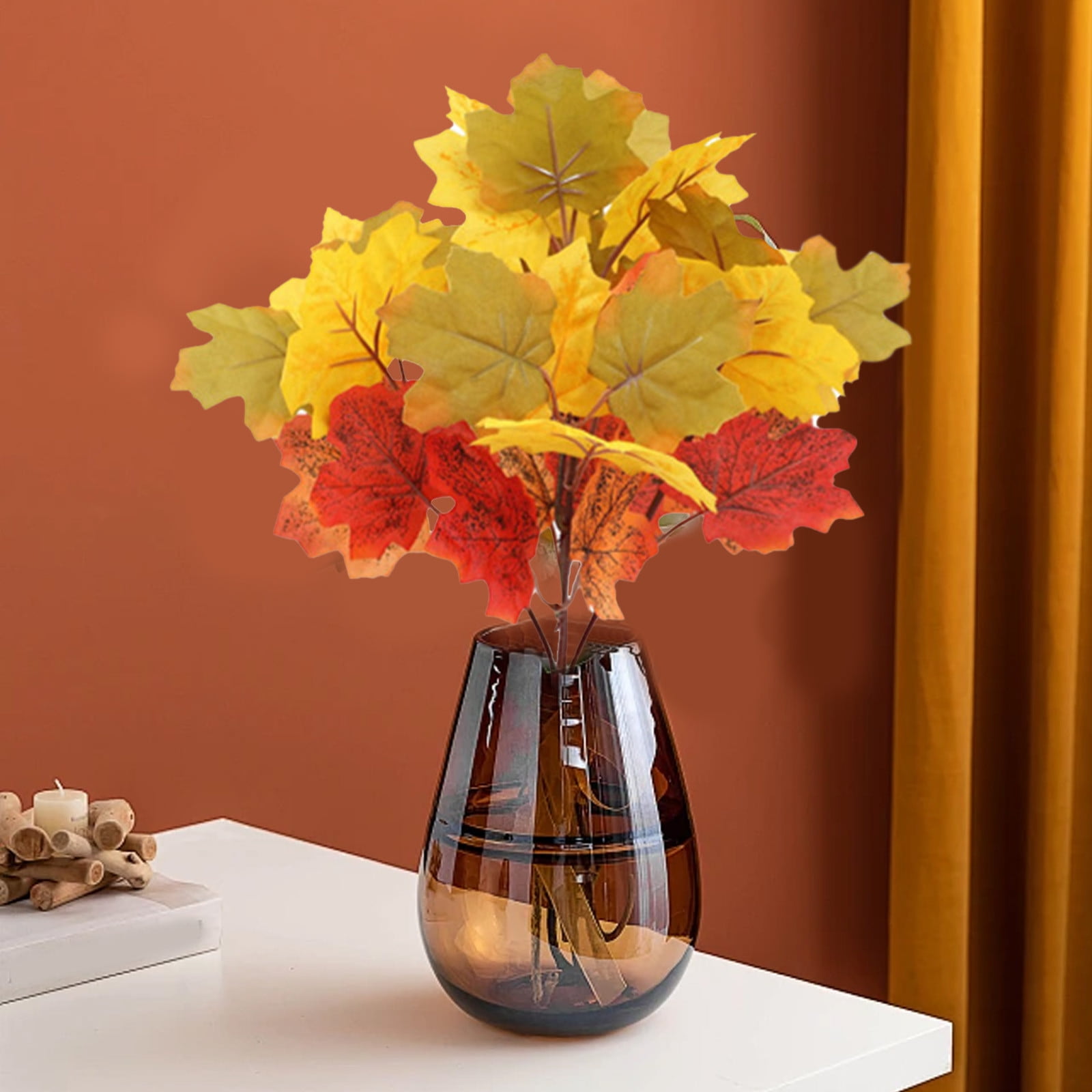 Bxaolu Artificial Maple Leaves Branches Faux Fall Fake Autumn Leaves ...