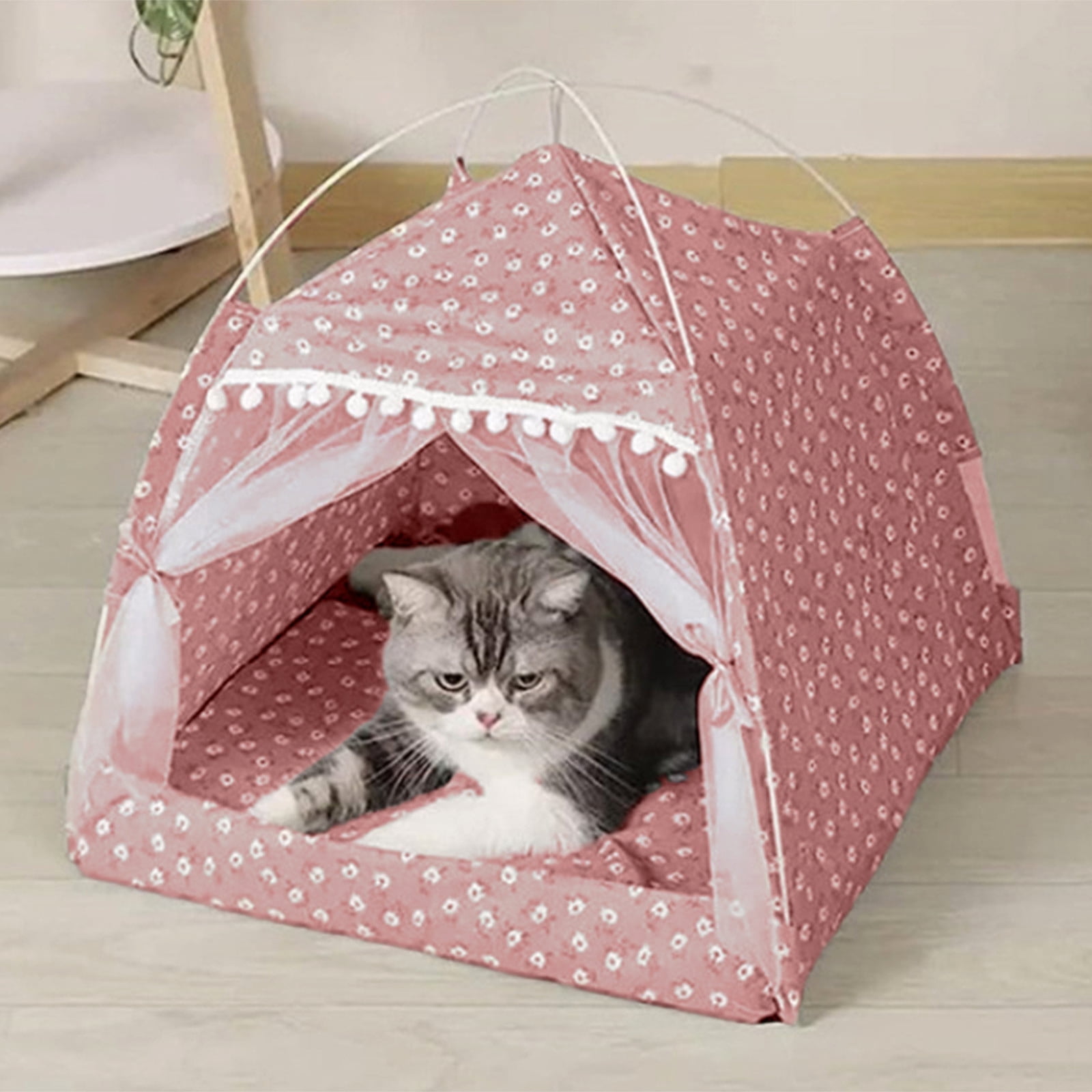 Bxaolu Compact Pet Bed, Portable Cave Bed for Cats, Dogs, Tent, Pink ...