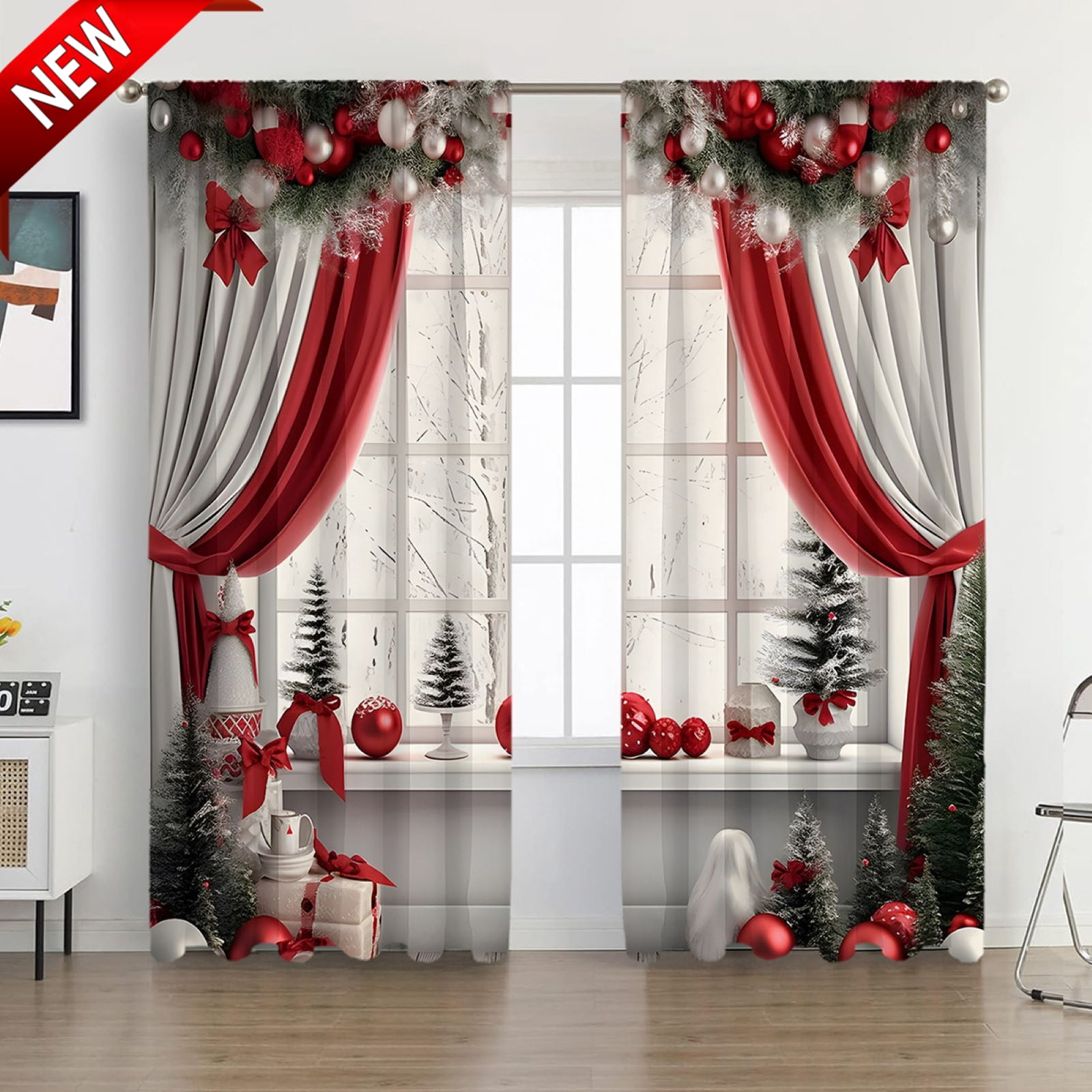 Bxaolu Christmas Curtains for Living Room, 3D Pattern Curtains 65.35 ...