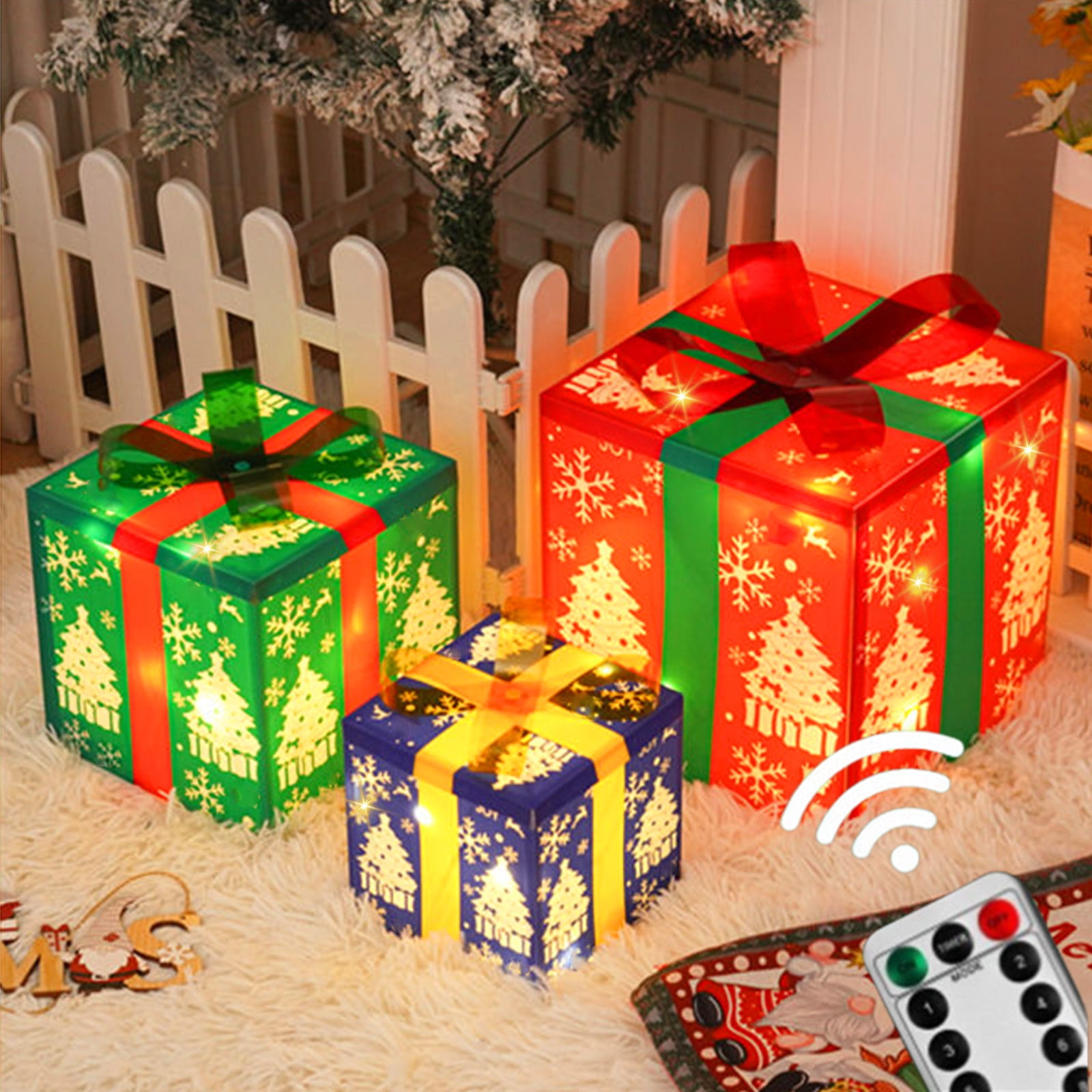 Bxaolu Christmas Lighted Gift Boxes, Light up Present Boxes Set of 3 ...