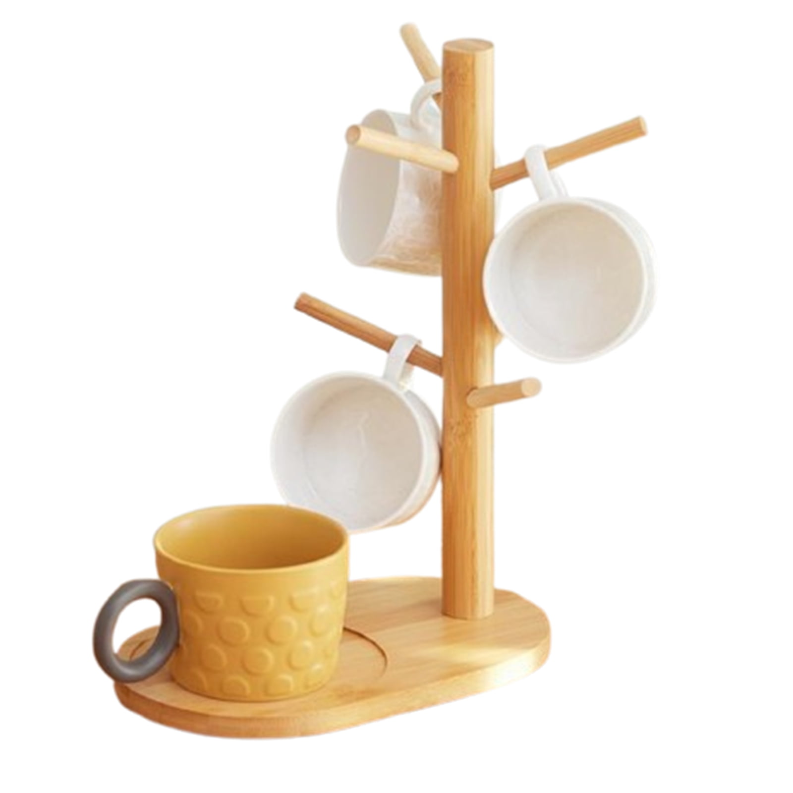 Bxaolu Coffee Mug Tree, 6-Hook Bamboo Mug Holder, Wooden Coffee Cup ...