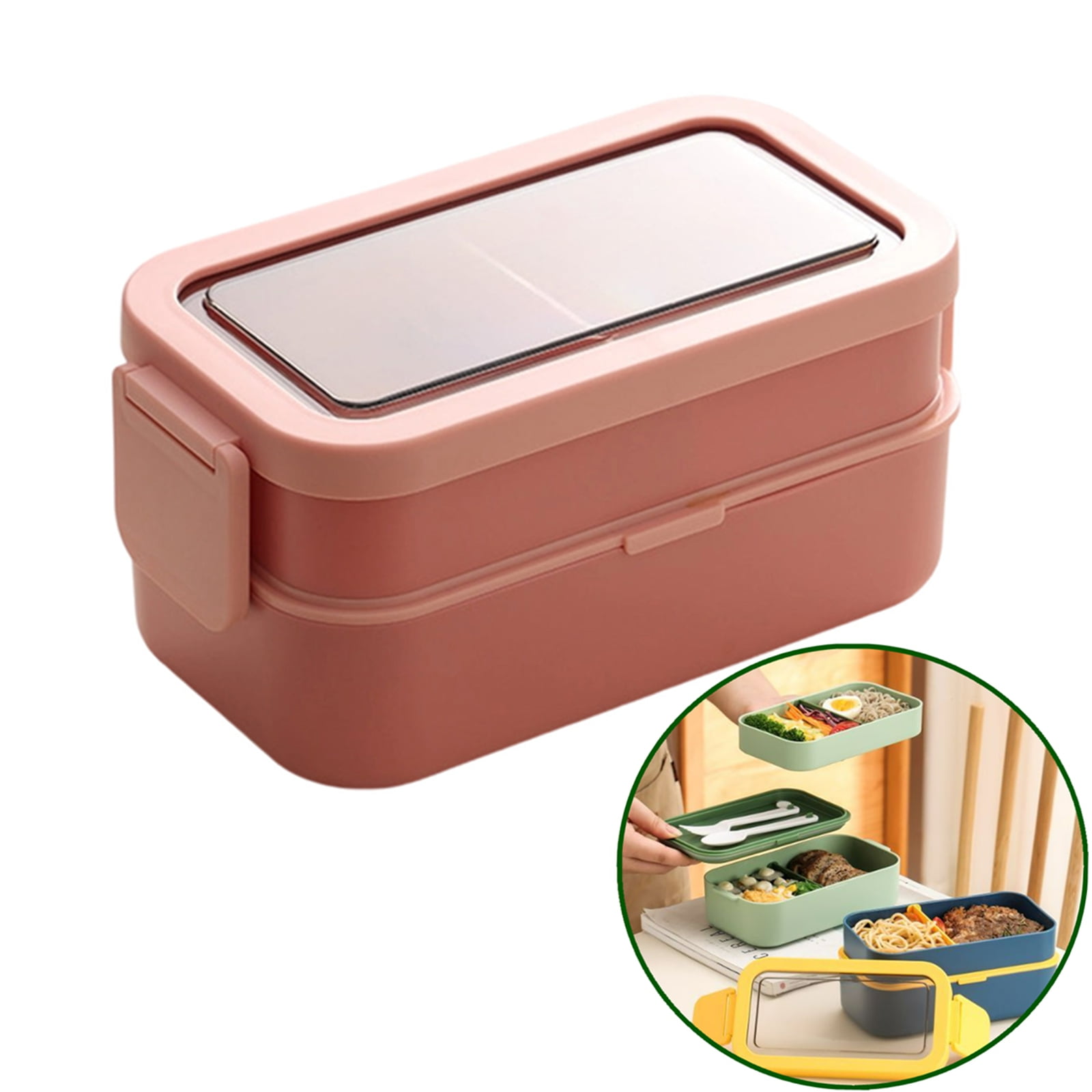 Bxaolu Double-Layer Bento Lunch Box for K-i-ds & Adults with Dividers ...