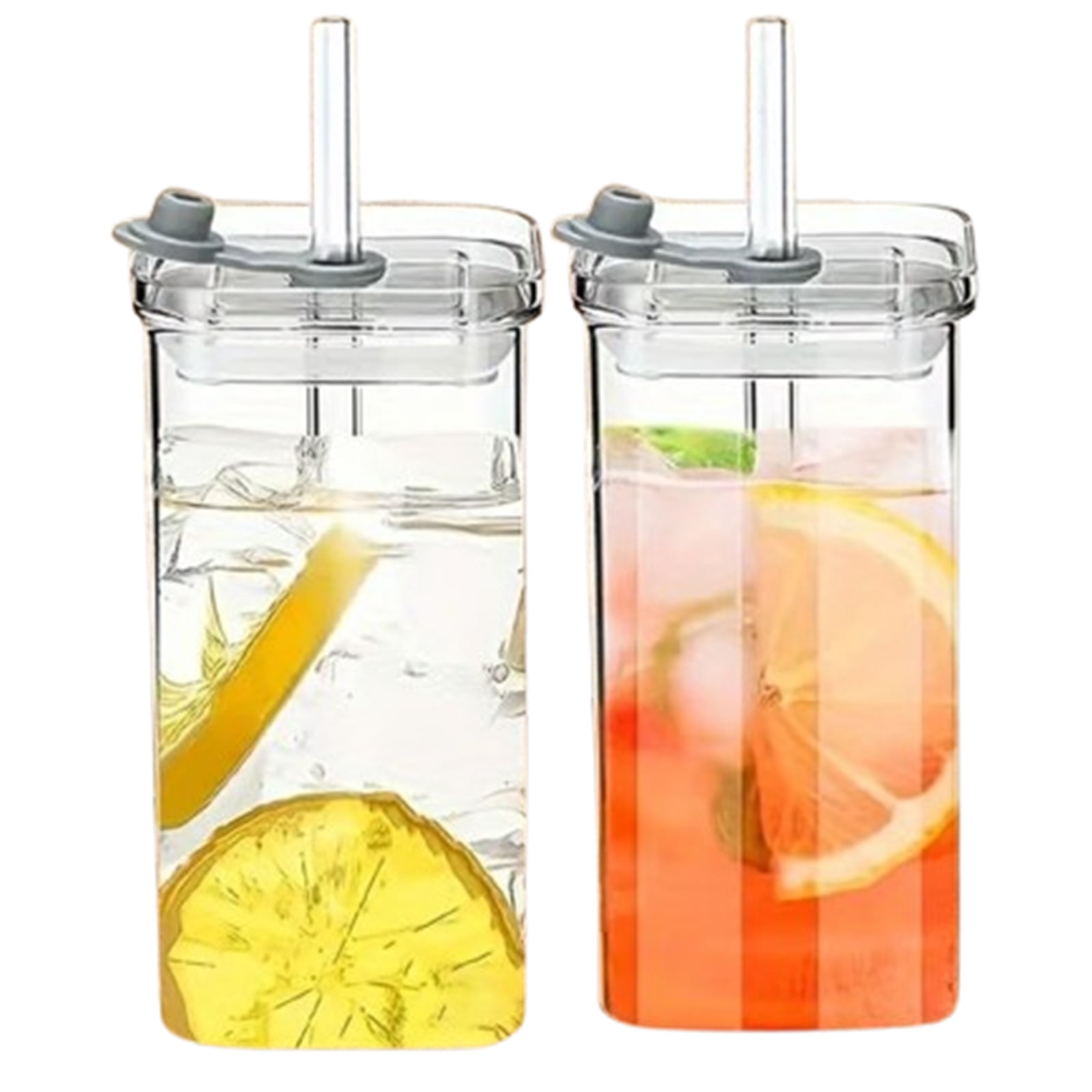 Bxaolu Drinking Glasses with Lids and Straw 2pcs Set - 11.8oz Glass ...