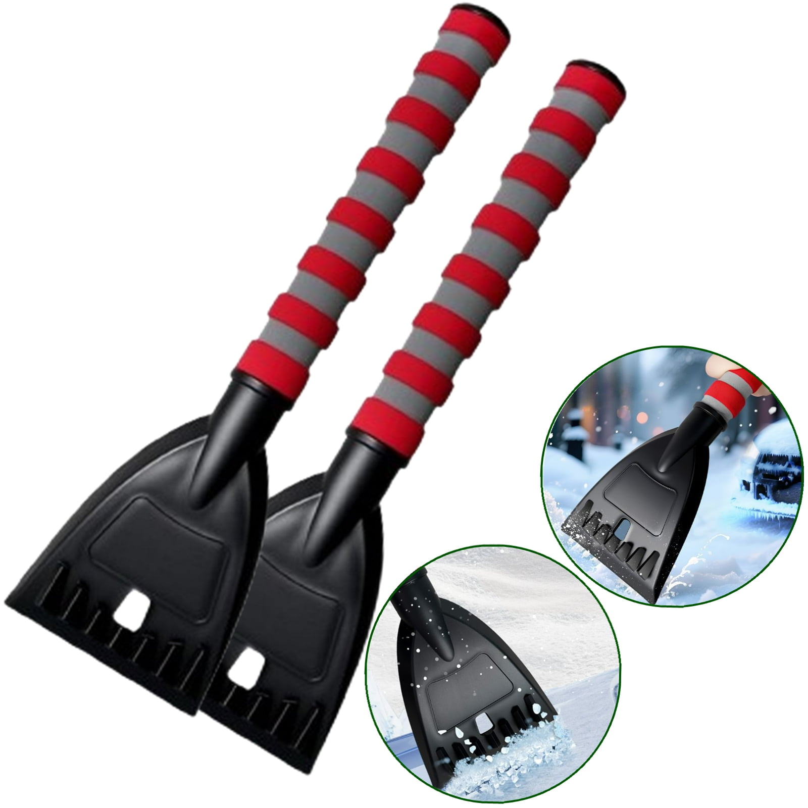 Bxaolu Ergonomic Ice Scraper for Car, 2-Pack Reinforced Plastic Handle ...