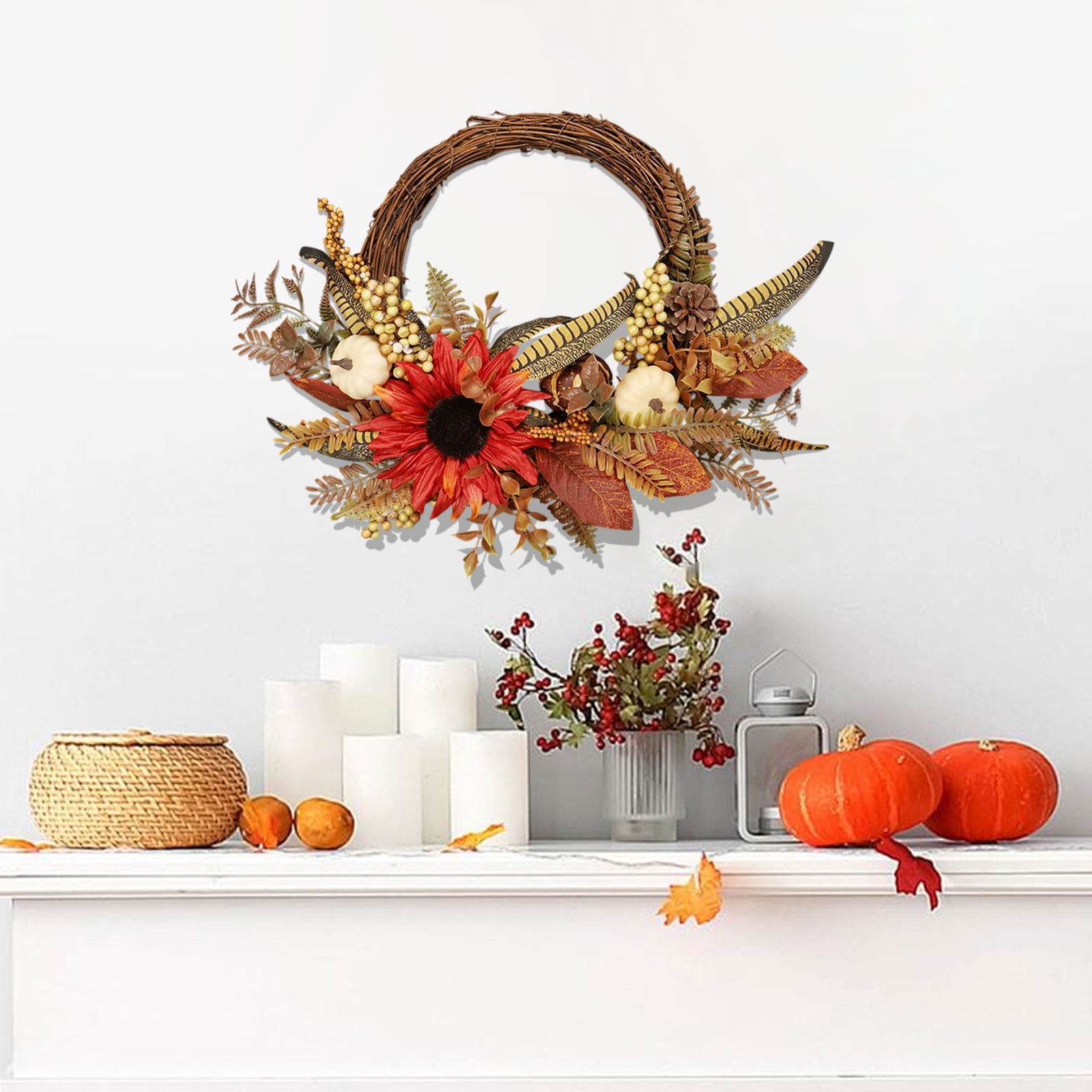 Bxaolu Fall Wreaths for Front Door Outside, 17.7 Inch Autumn Wreath ...