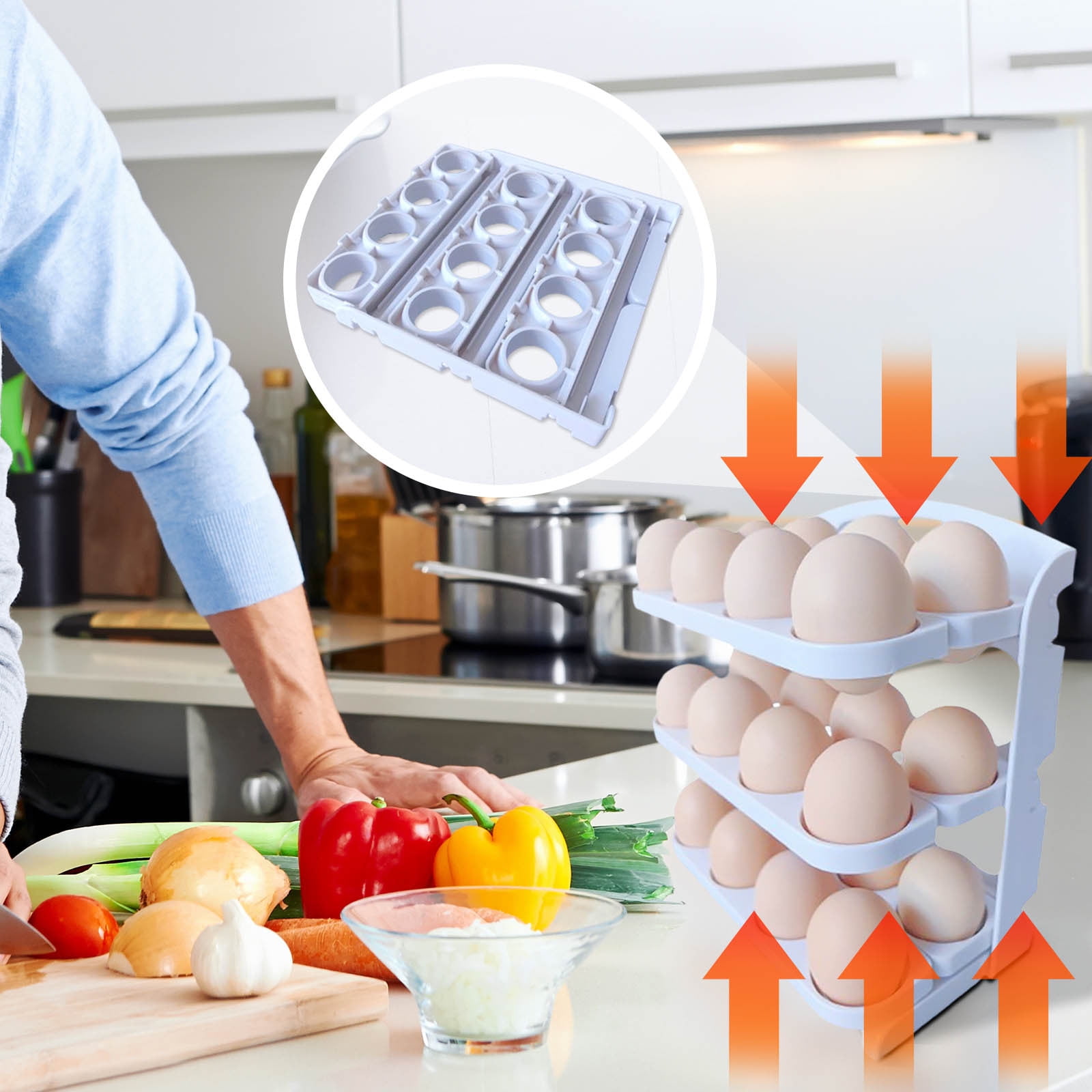 Bxaolu Foldable Egg Holder for Refrigerator, 3 Layer Egg Storage ...