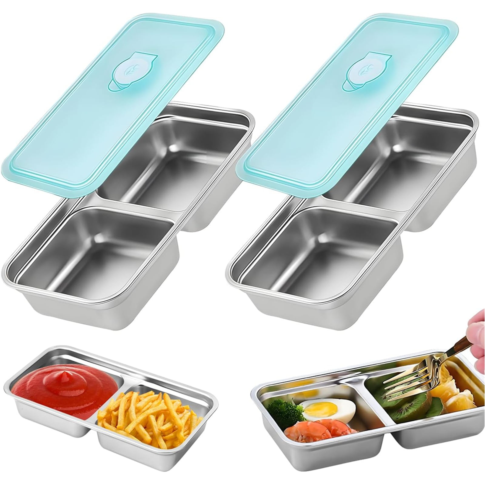 Bxaolu Grab and Go Snack Containers, Stainless Steel Double Compartment ...