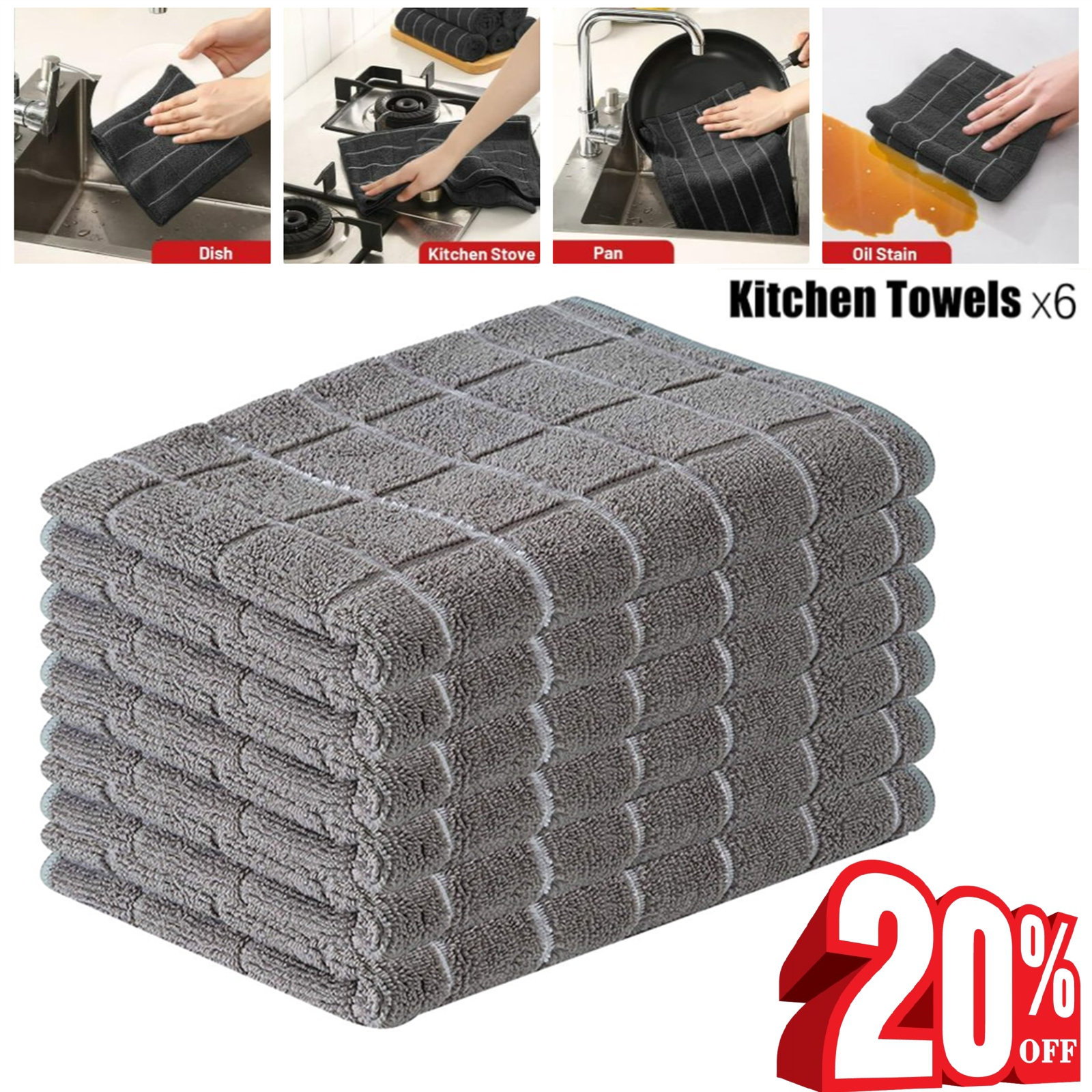 Bxaolu Kitchen Towels and Dishcloths Set, 17.71x 25.59 Inches, Soft Absorbent, Set of 6 Cotton ...