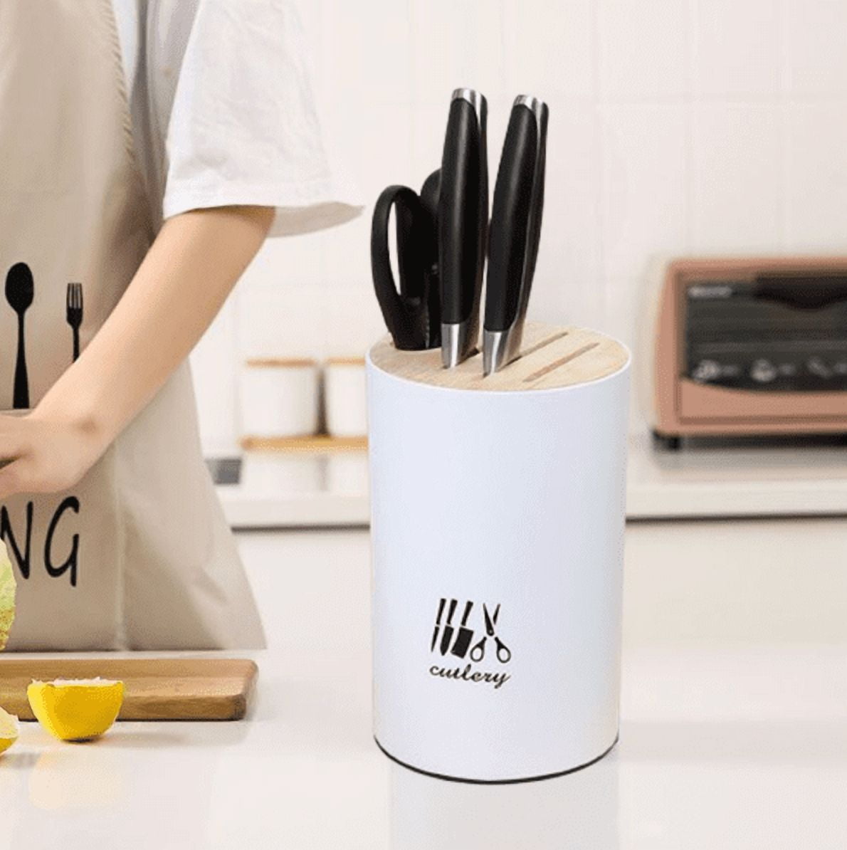 Bxaolu Kitchen Knife Block with Slots for Scissors and Sharpening Rod ...