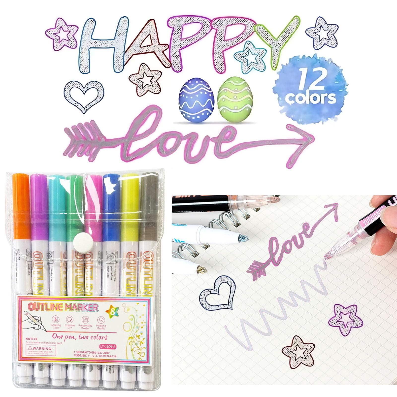 Bxaolu Marker Pen for Highlight, 2024 New Glitter Gel Pens Double Line ...