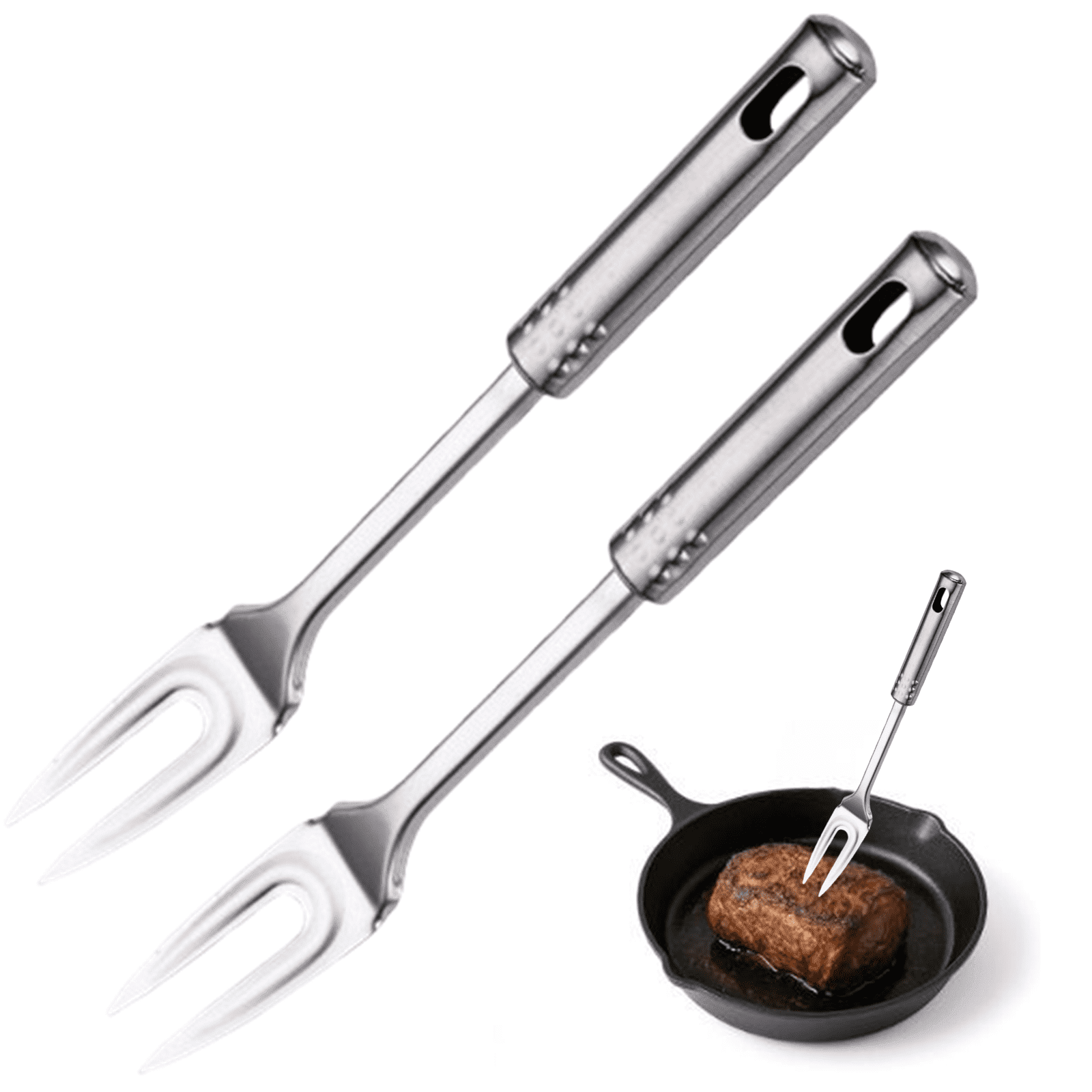 Bxaolu Meat Forks Stainless Steel Carving Fork with Wooden Handle ...