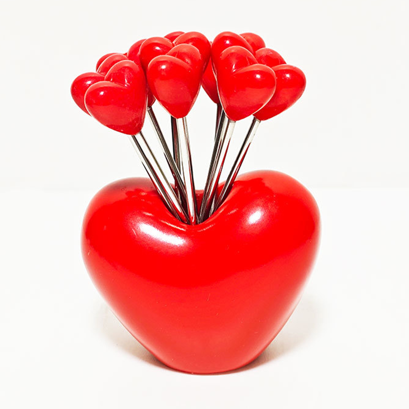 Bxaolu Set of 10 Stainless Steel Fruit forks and 1 Red Love Holder ...