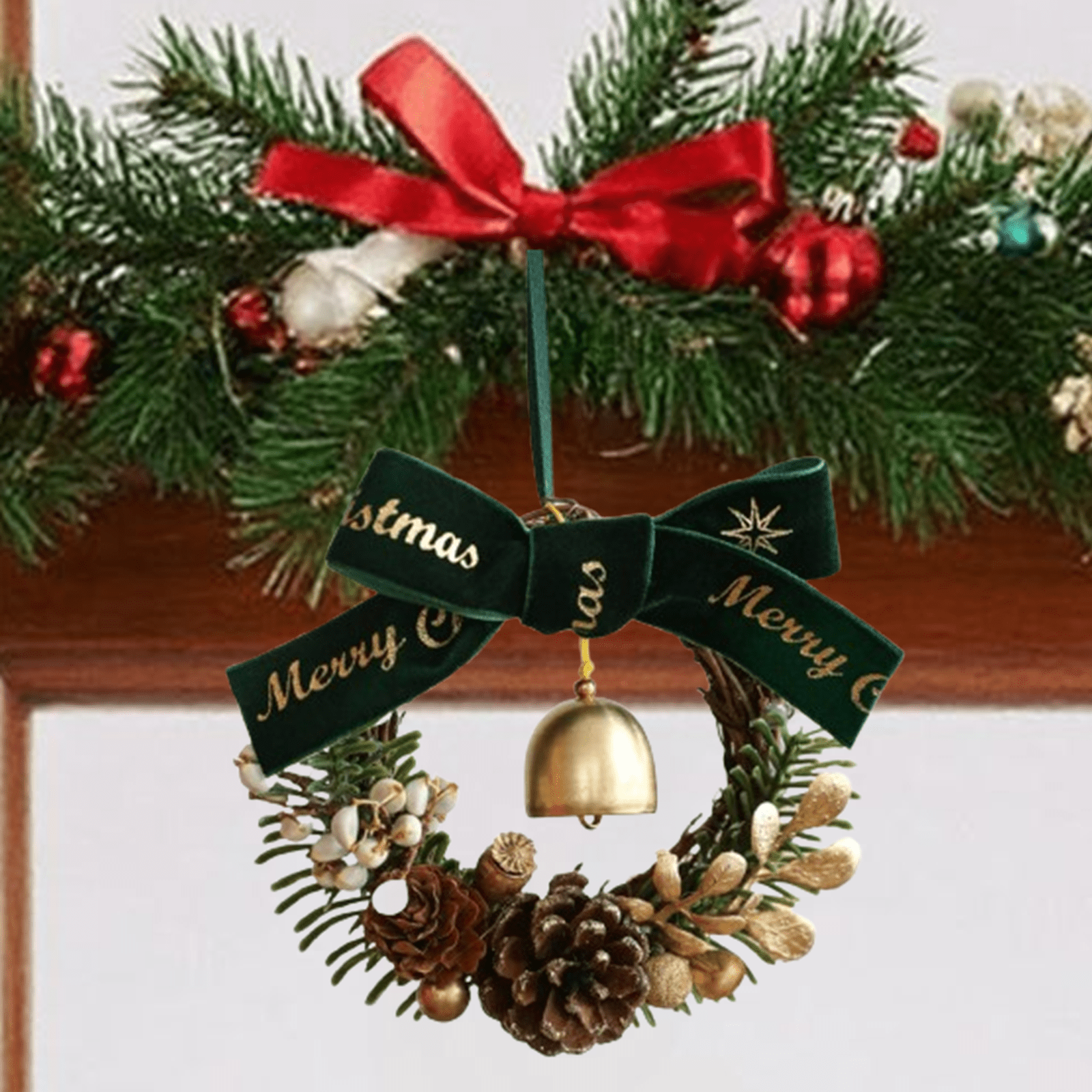 Bxaolu Small Christmas Wreath Mini Wreaths for Kitchen Window Chair ...