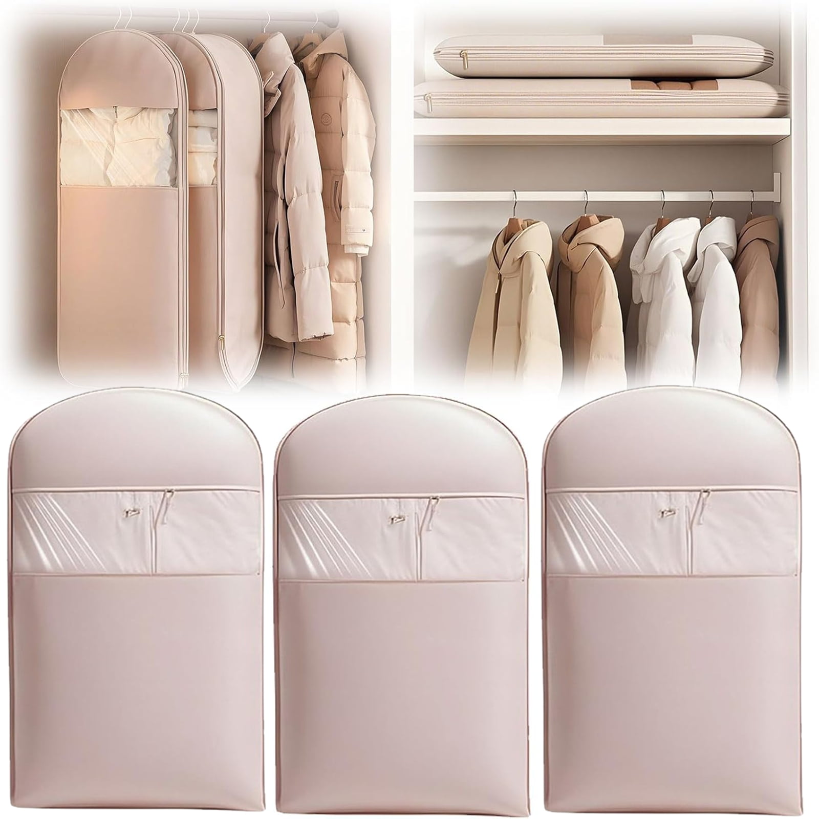 Bxaolu Space Saving Hanging Garment Bag with Self Compression Zipper ...