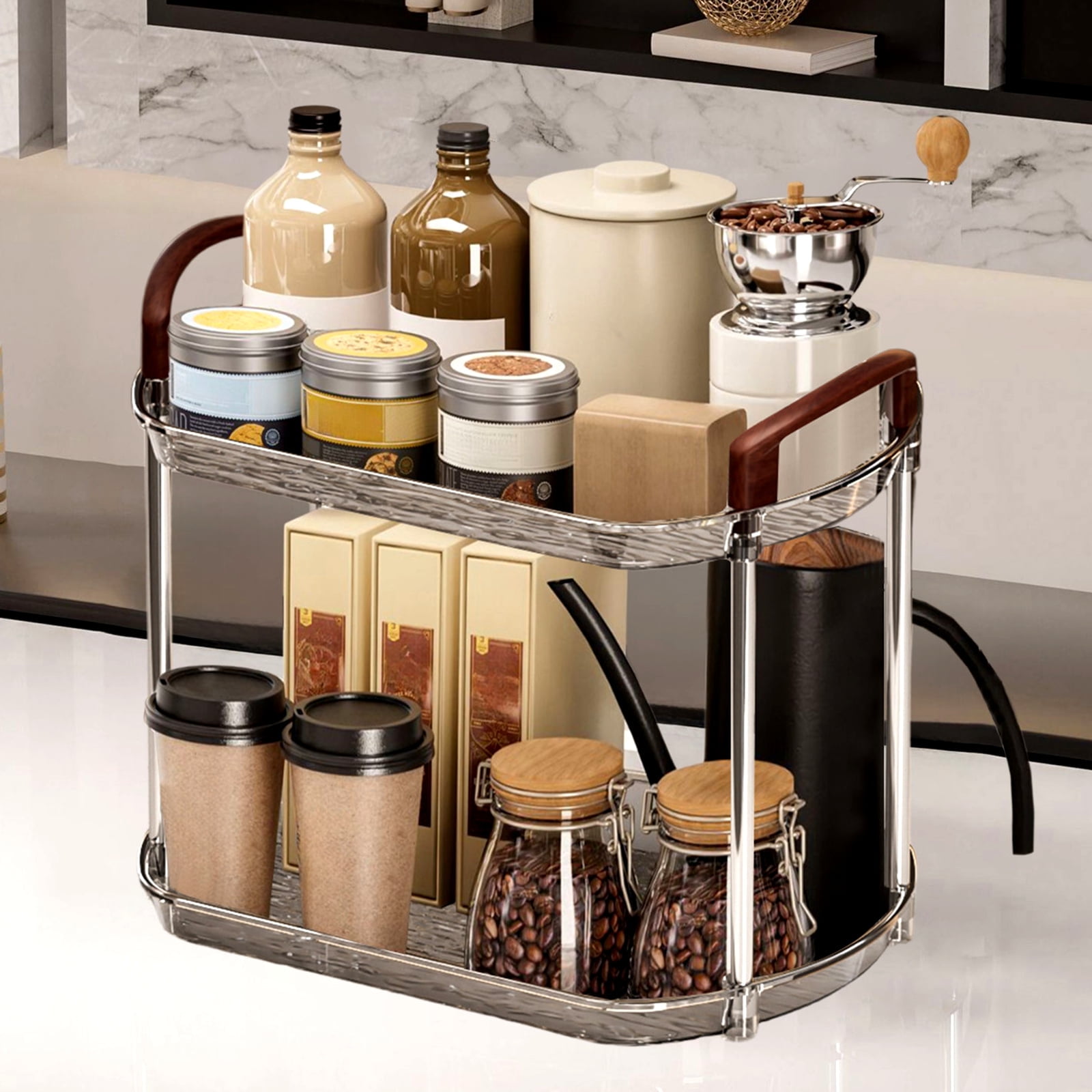 Bxaolu Spice Rack Organizer for Countertop, 2-Tier Plastic Rust-Proof Standing Seasoning Storage ...