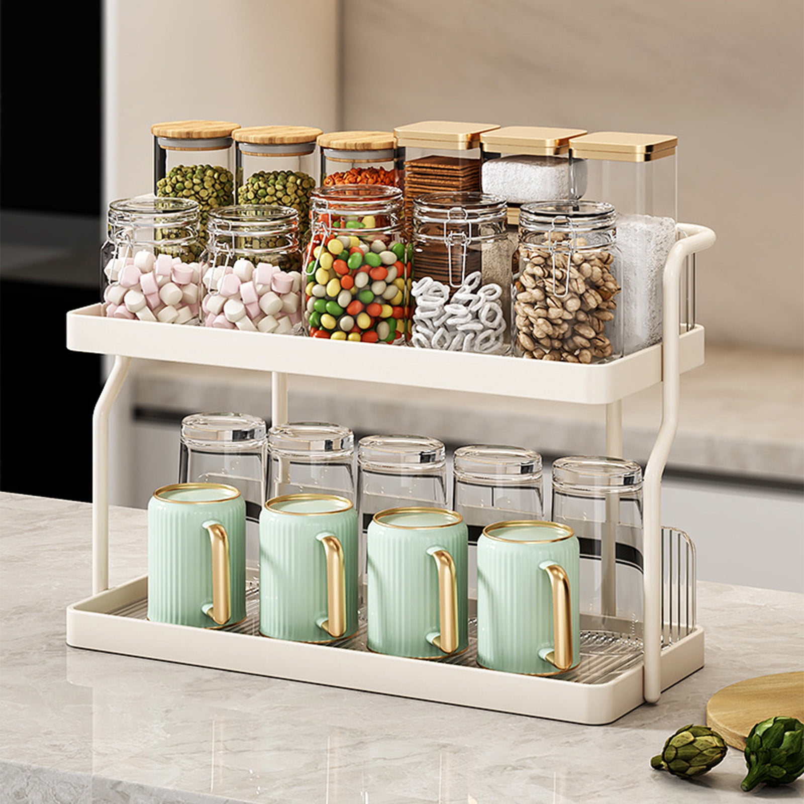 Bxaolu Spice Rack Organizer for Countertop, 2-Tier Standing Large ...