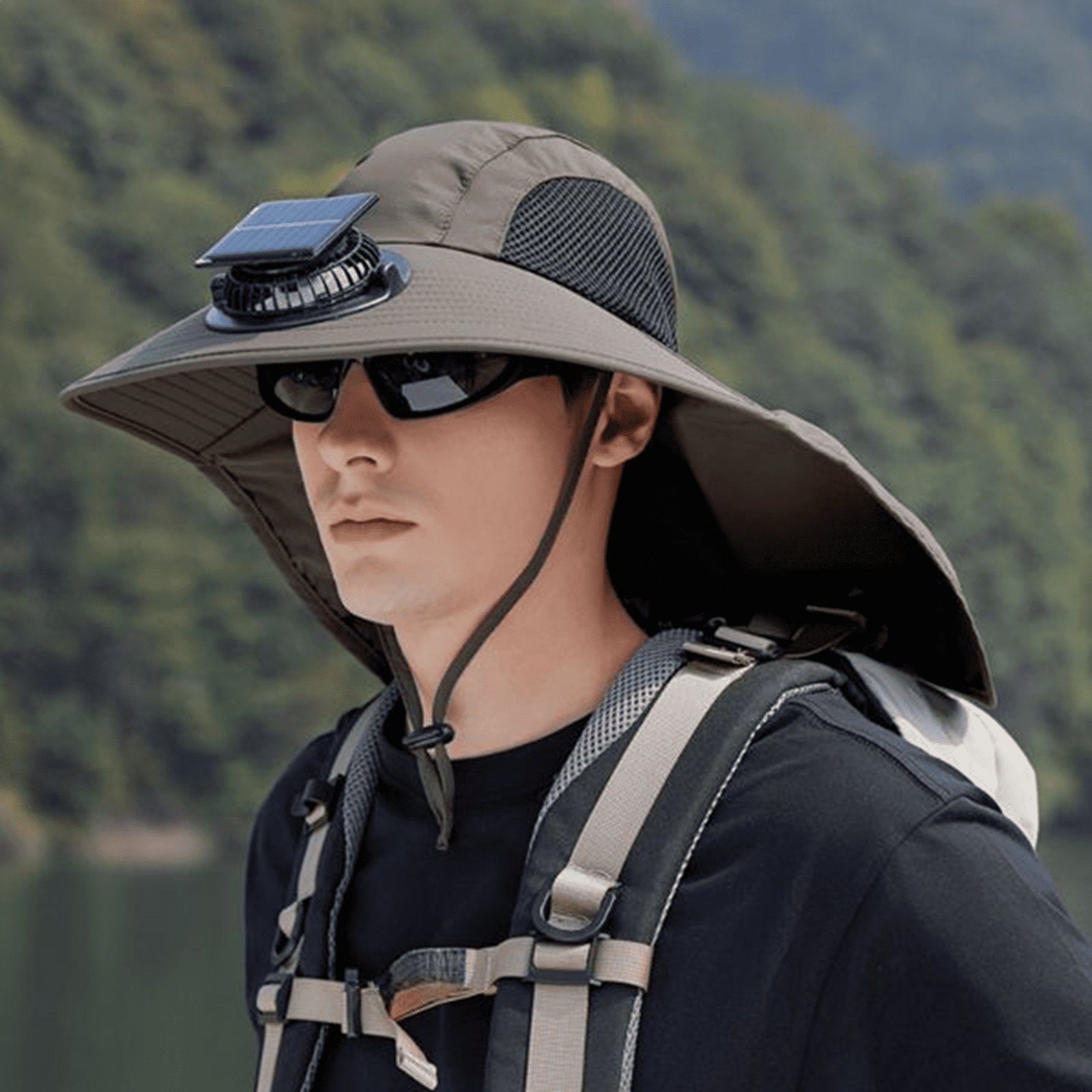 Bxaolu Sun Fan Hat for Men Women with Neck Flap, Solar Fan Hat Sun ...